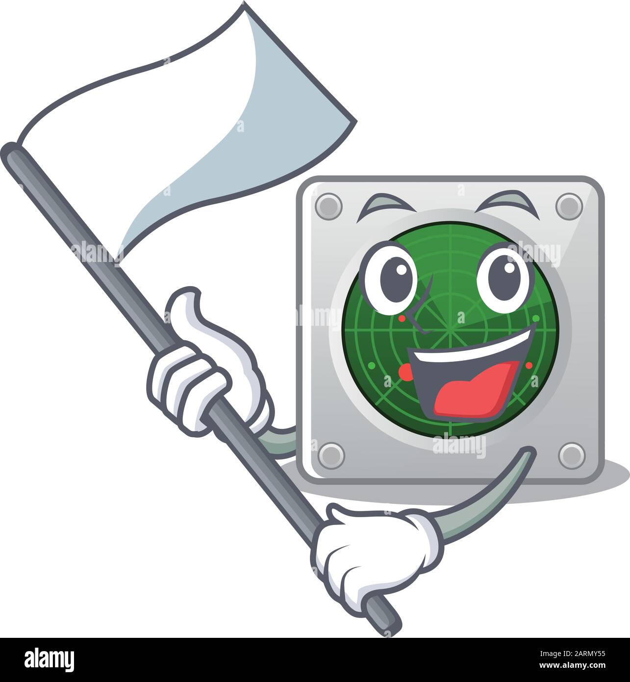 Funny radar cartoon character style holding a standing flag Stock ...