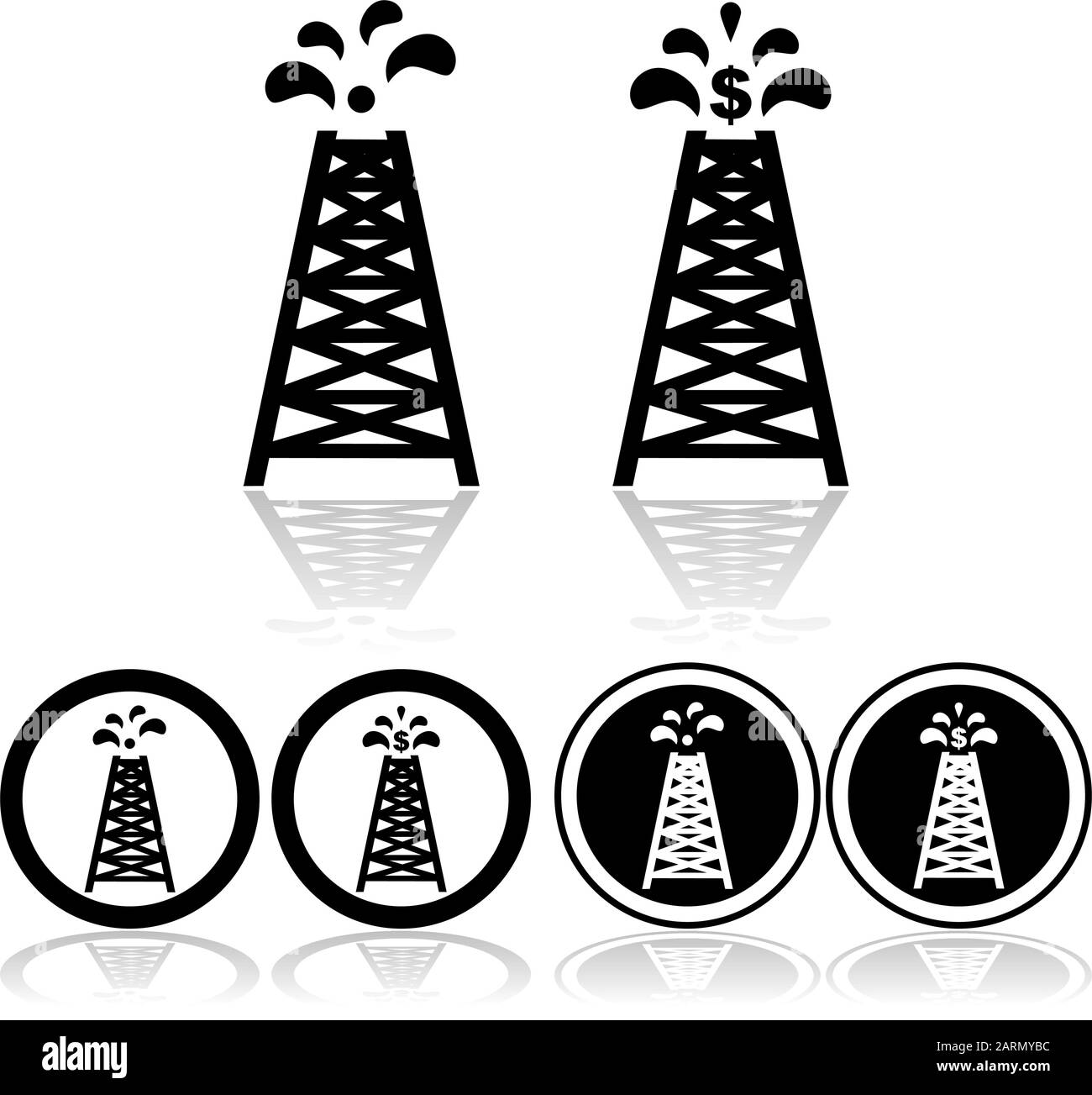 Icon set showing an oil tower with oil drops and a dollar sign Stock ...