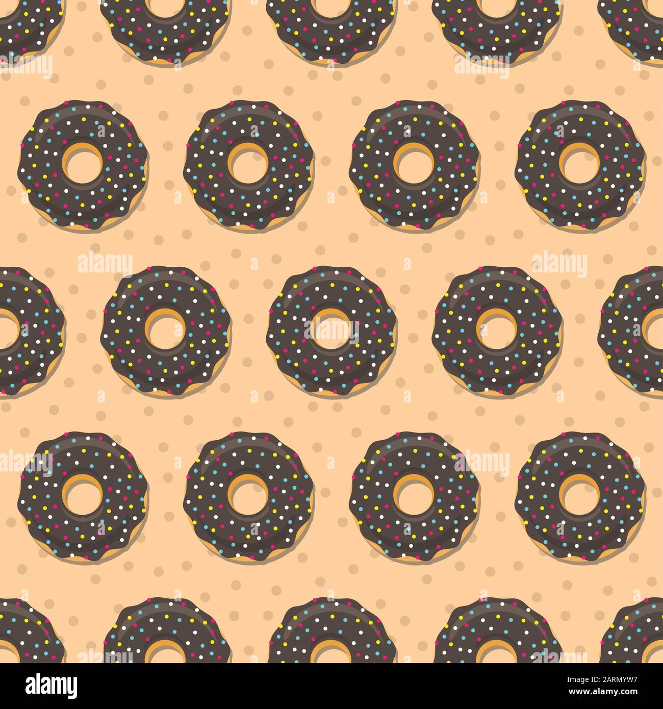 Donut seamless pattern. Sweet sugar icing donuts in the chocolate glaze ...
