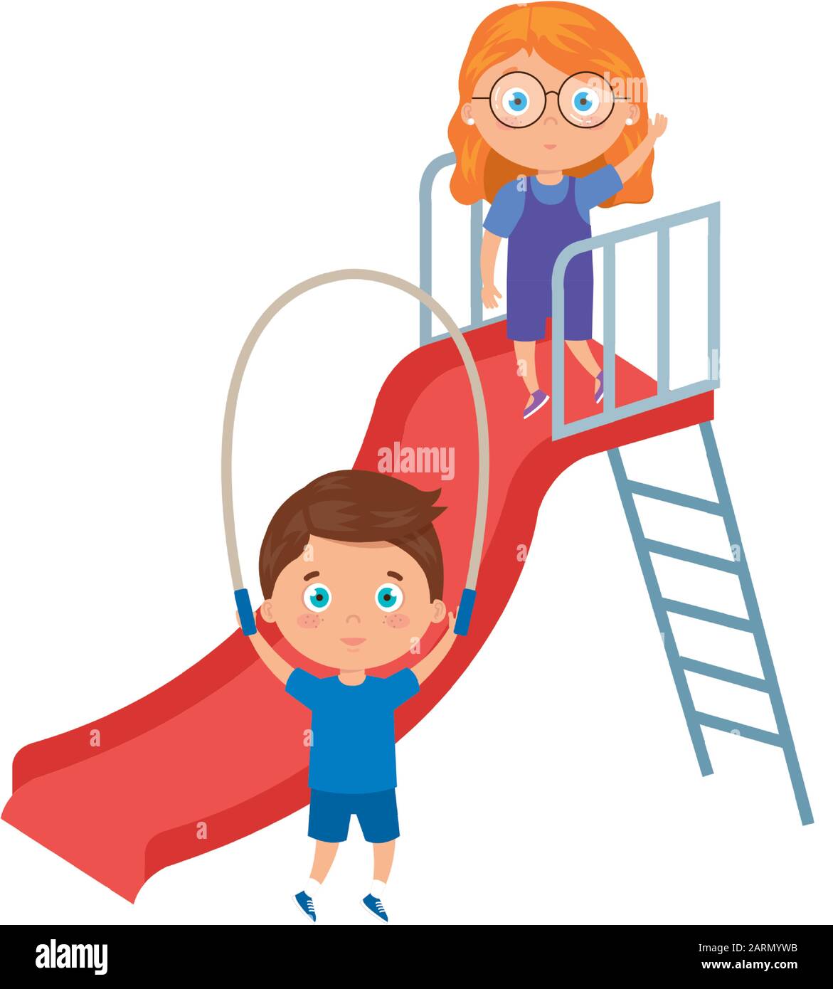 cute little children playing slide and rope jump Stock Vector Image ...