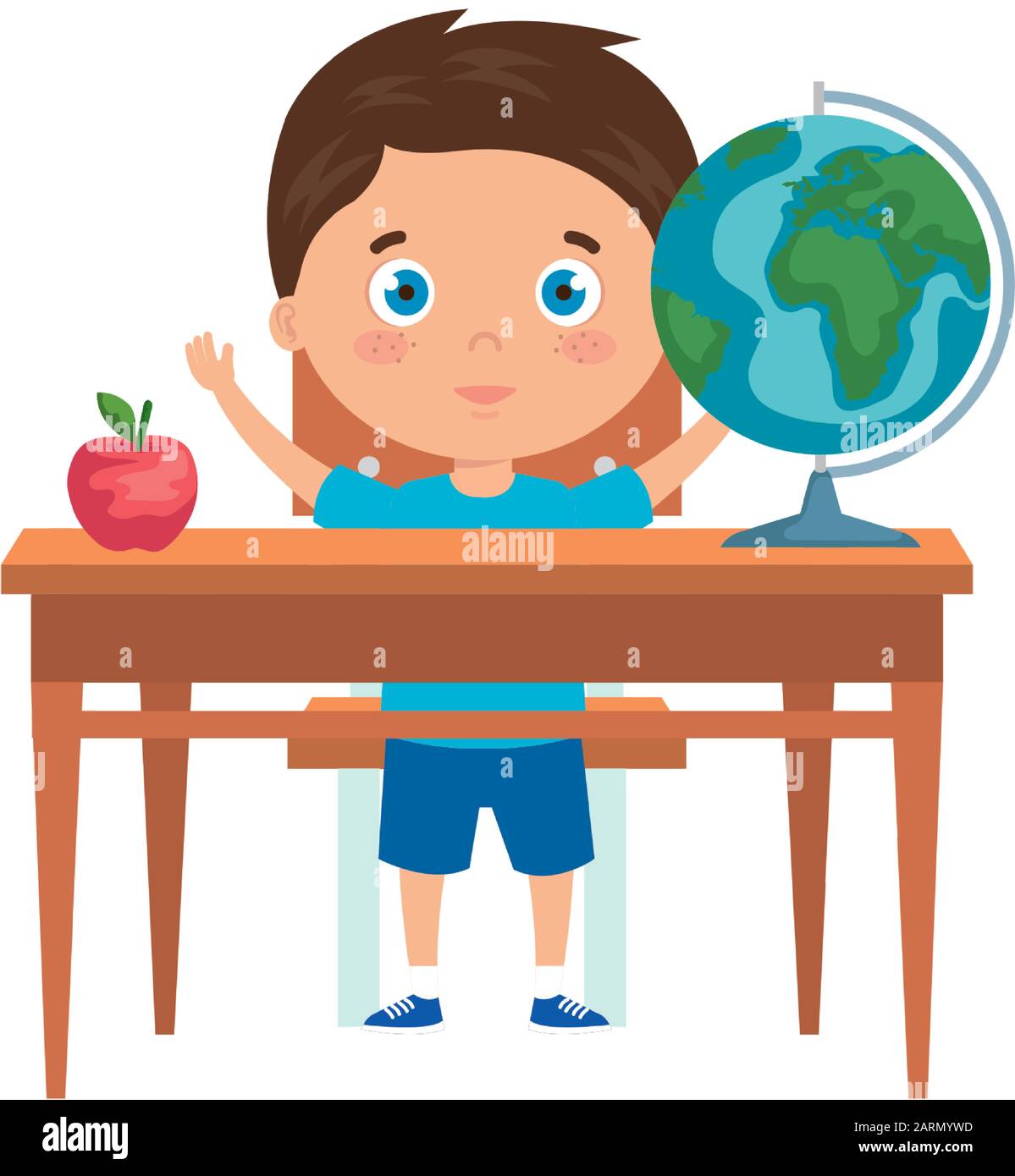cute little boy with wooden desk Stock Vector Image & Art - Alamy