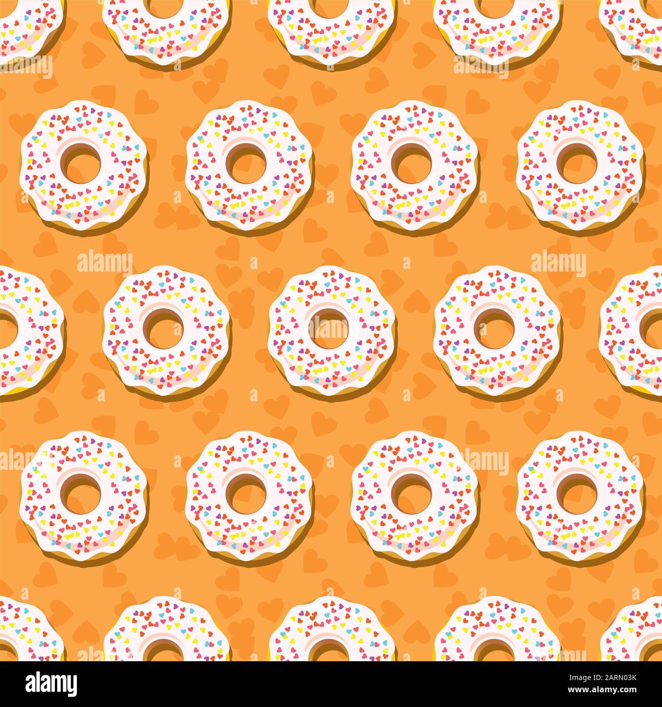 Donut seamless pattern. Sweet sugar icing donuts in the white glaze on ...