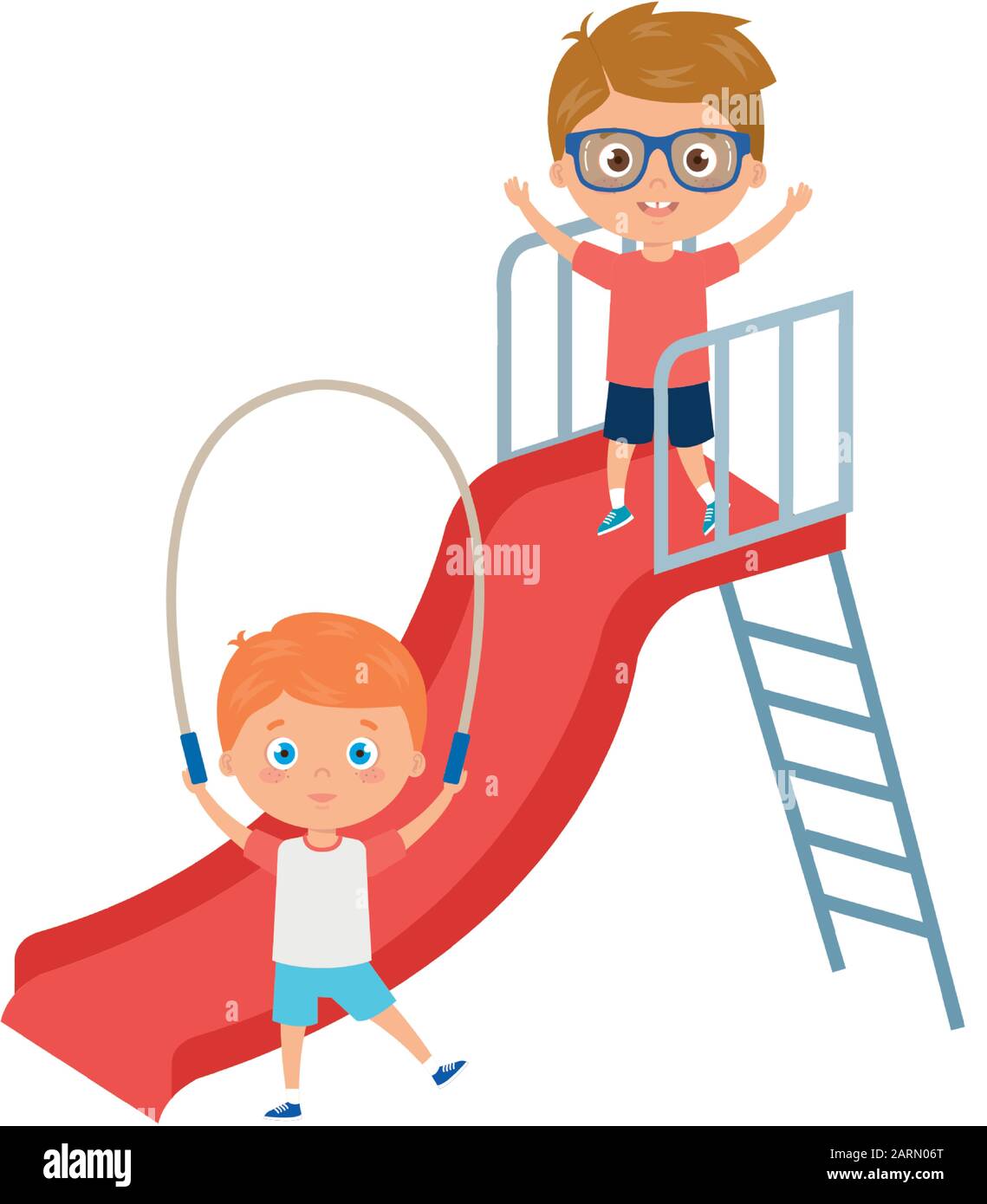 cute little boys with slide and rope jump Stock Vector Image & Art - Alamy