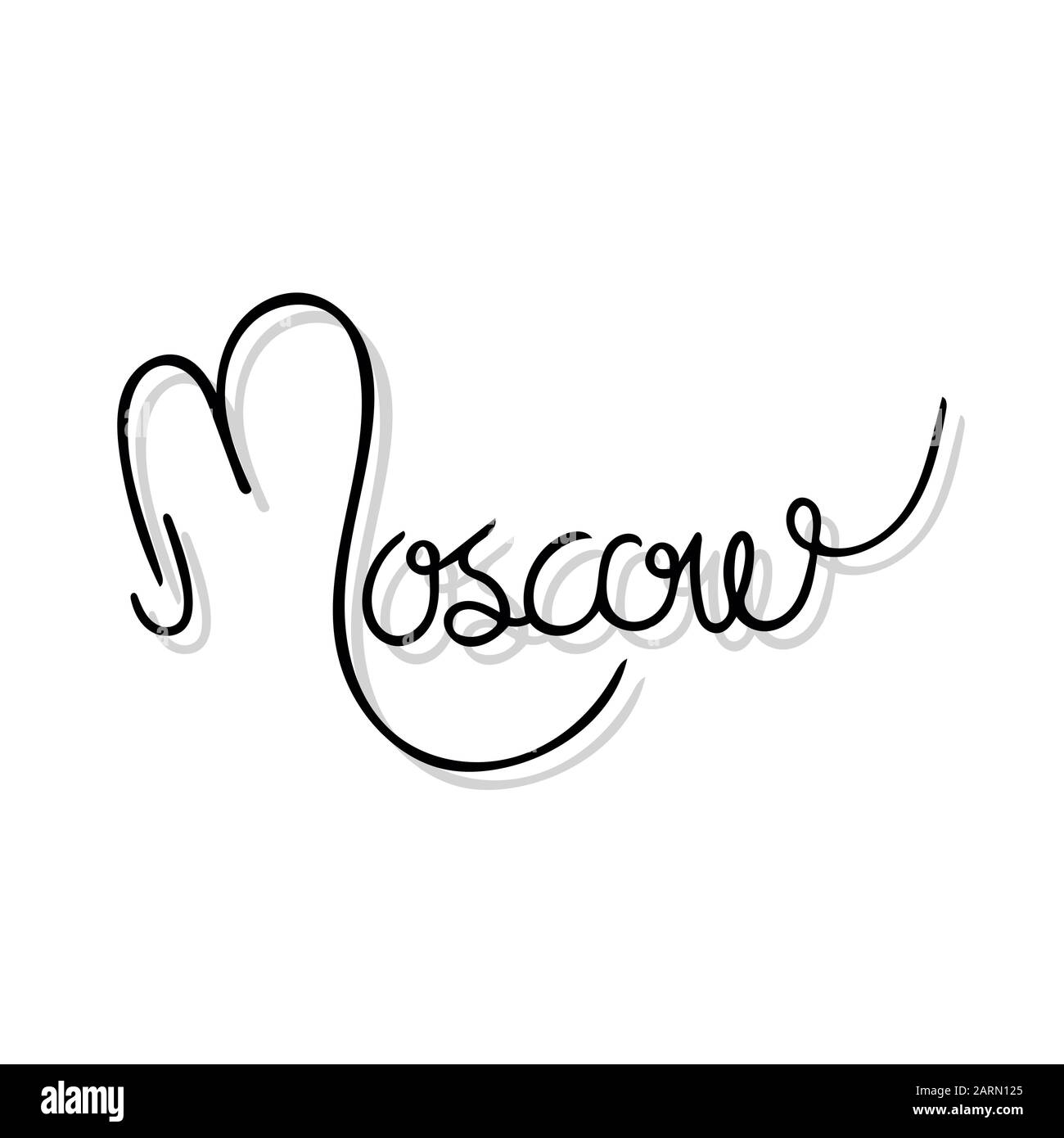 Hand written city name of Moscow. Hand lettering in black color and ...