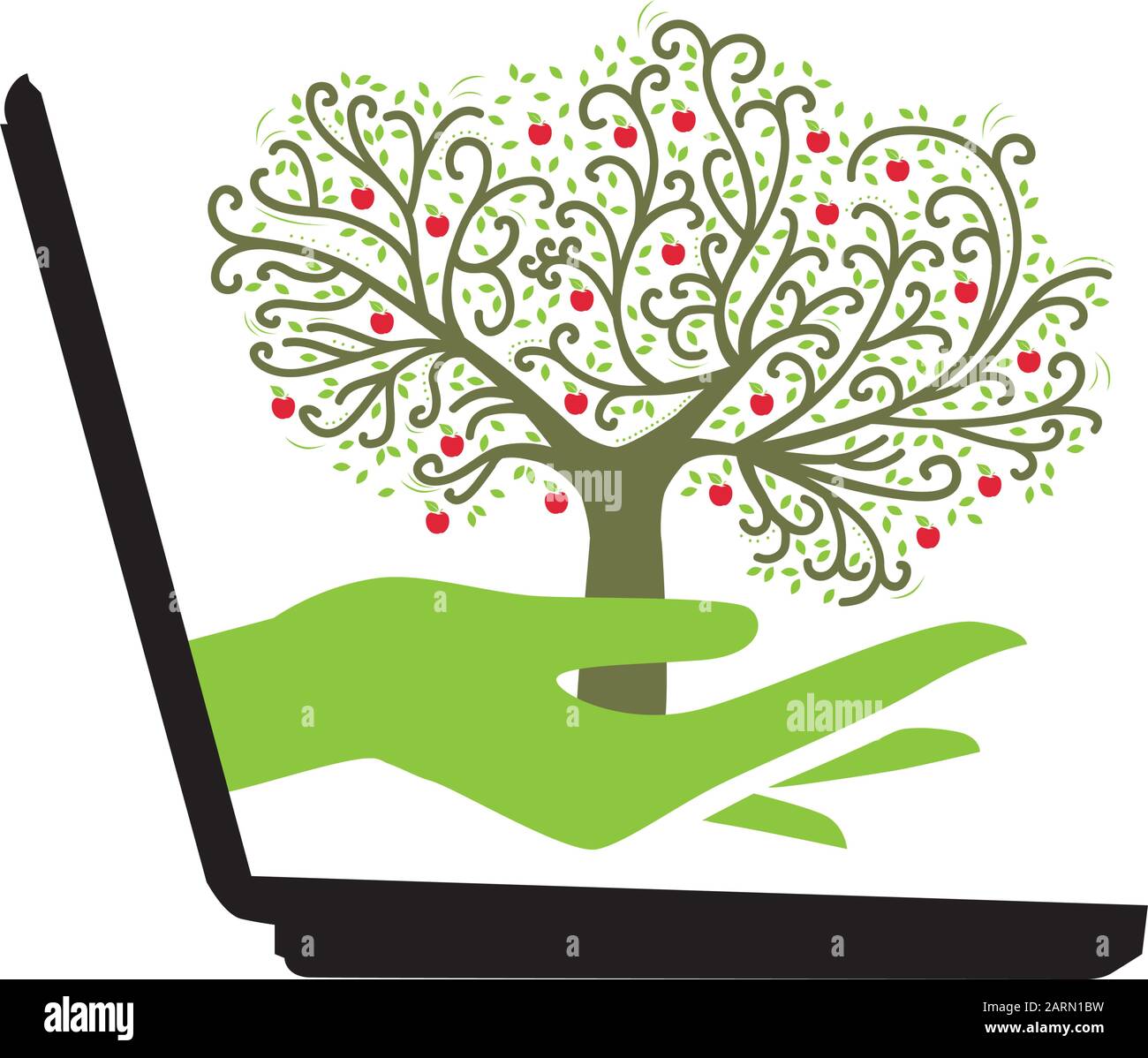 open laptop and apple tree Stock Vector Image & Art - Alamy