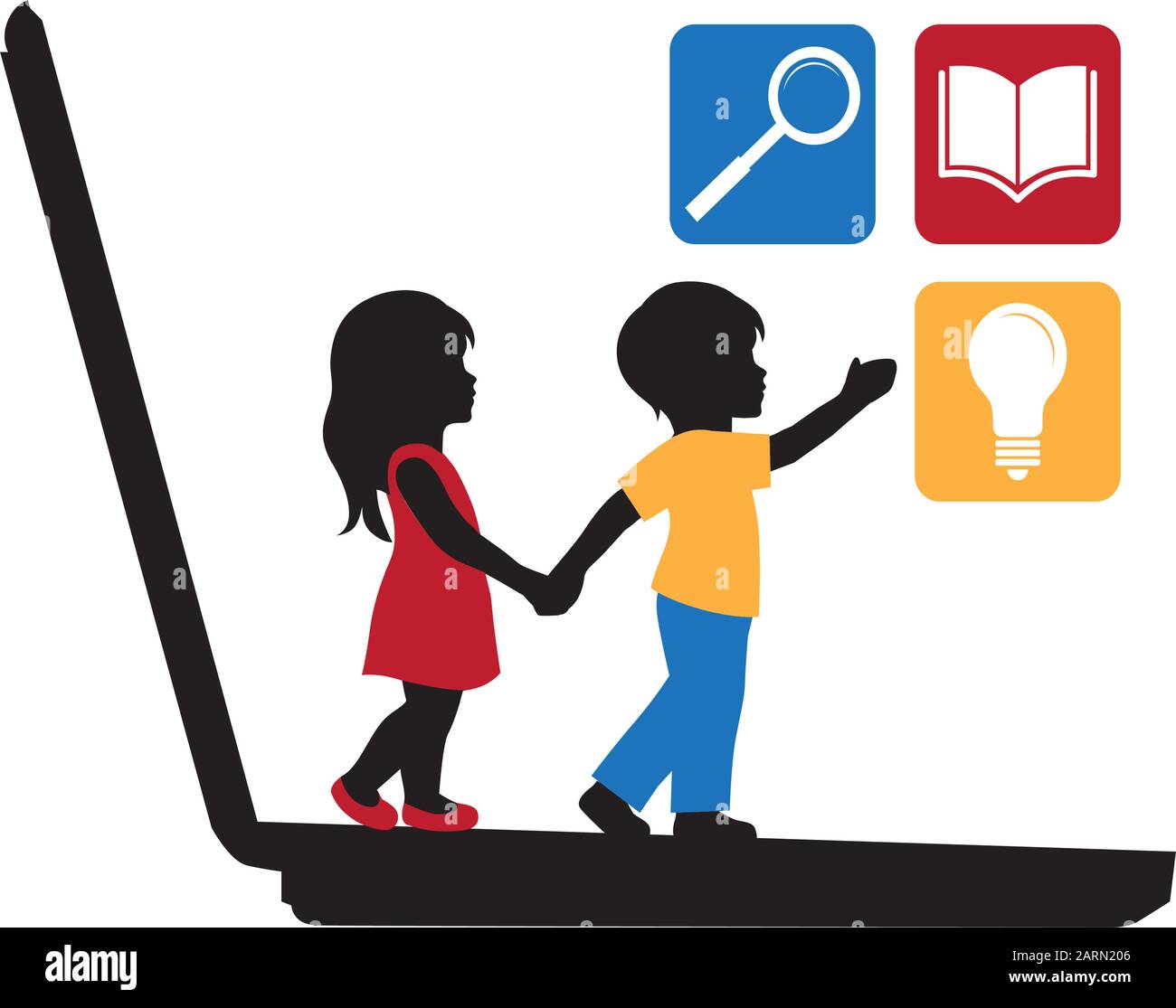 kids and laptop Stock Vector Image & Art - Alamy