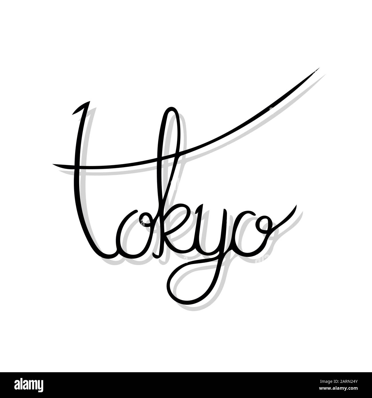 Hand written city name of Tokyo. Hand lettering in black color and grey ...