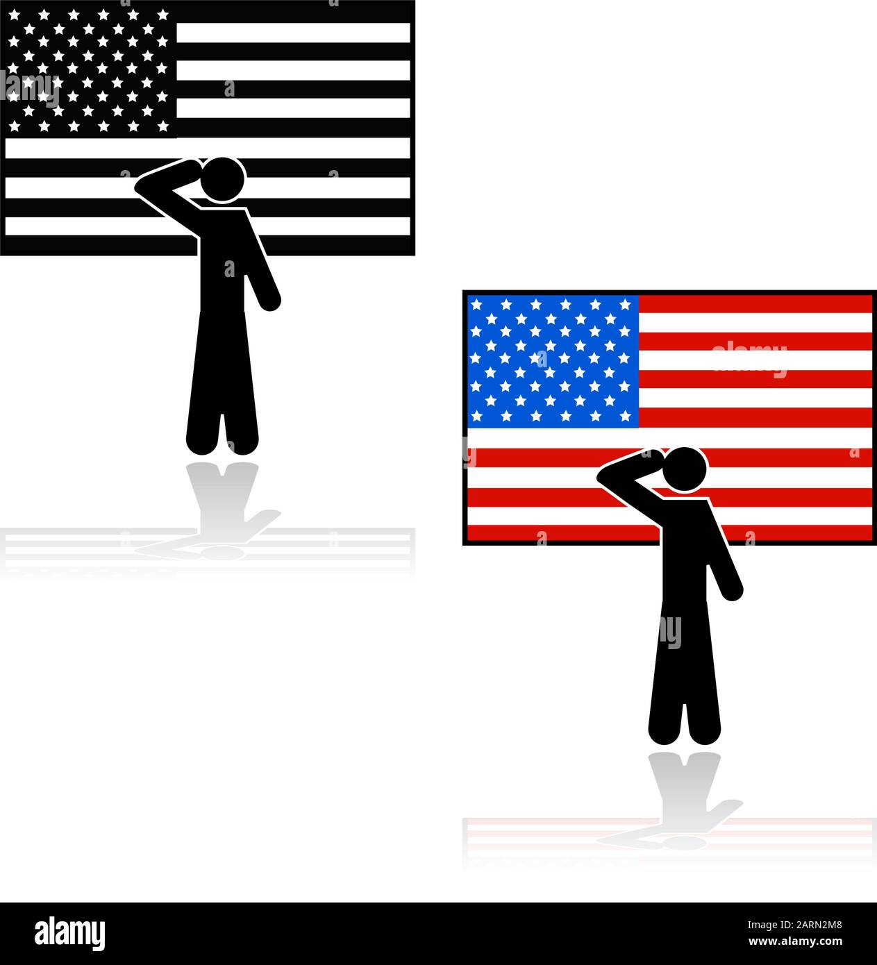 Concept illustration showing a person saluting in front of an American ...