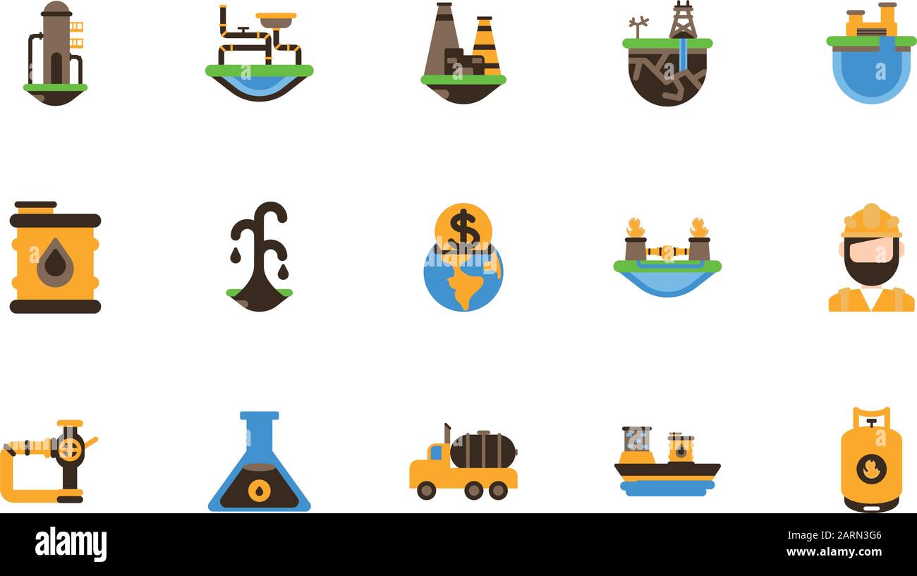 Fracking icon set design, Oil industry fuel technology power industrial ...