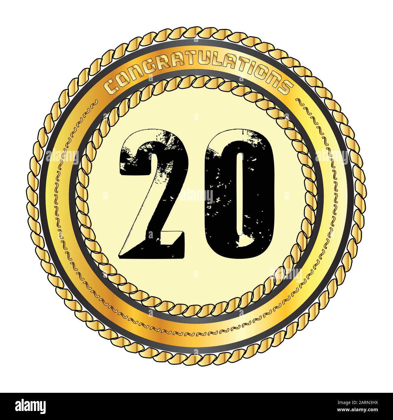 A golden 20 metal rope circular border over a white background Stock ...