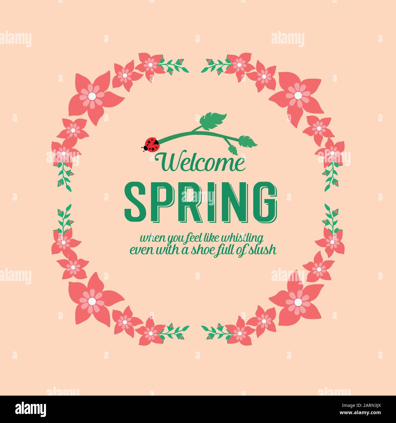 Decoration of welcome spring invitation card, with unique leaf and ...