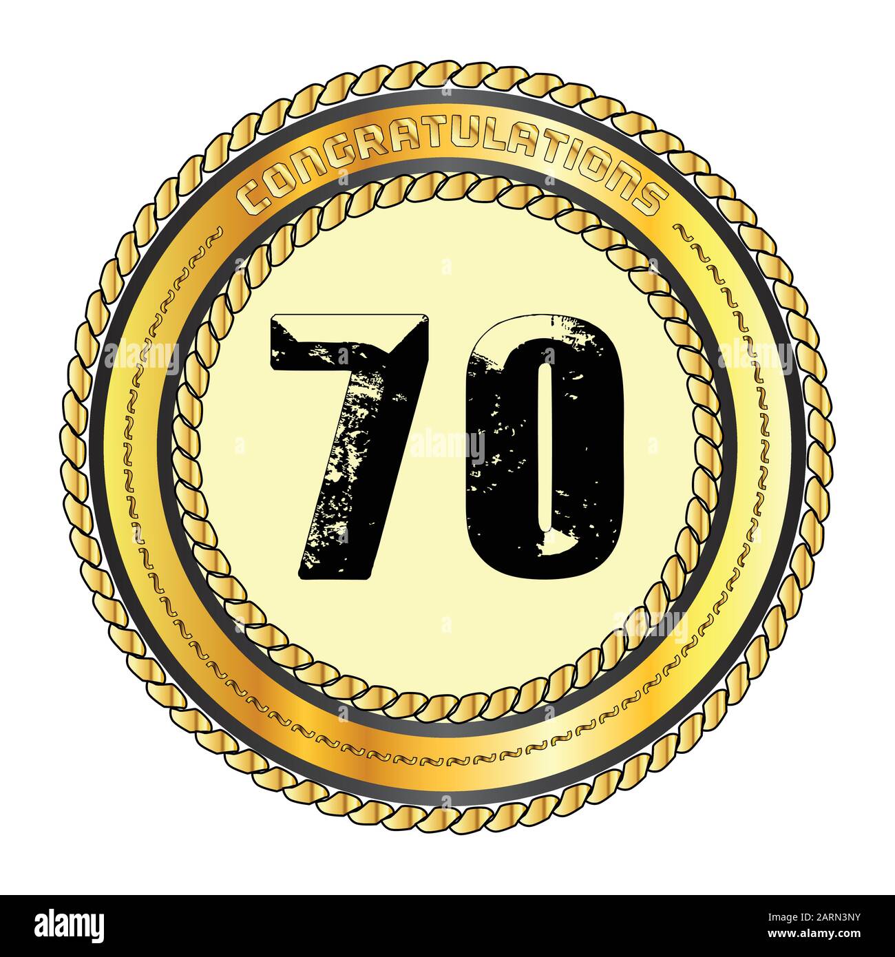 A golden 70 metal rope circular border over a white background Stock ...