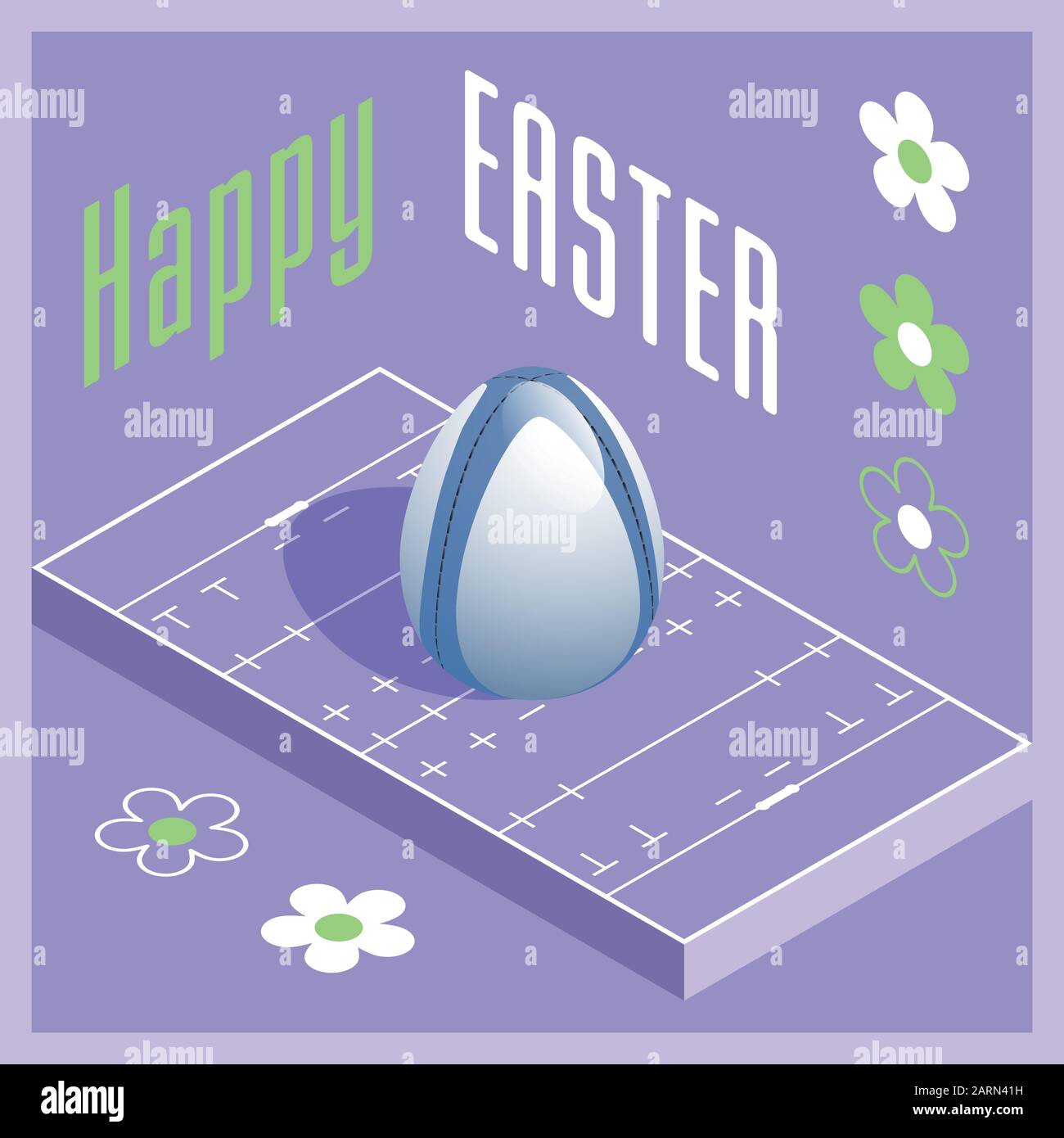 Happy Easter. Greeting card with 3D Easter egg as a rugby ball and ...