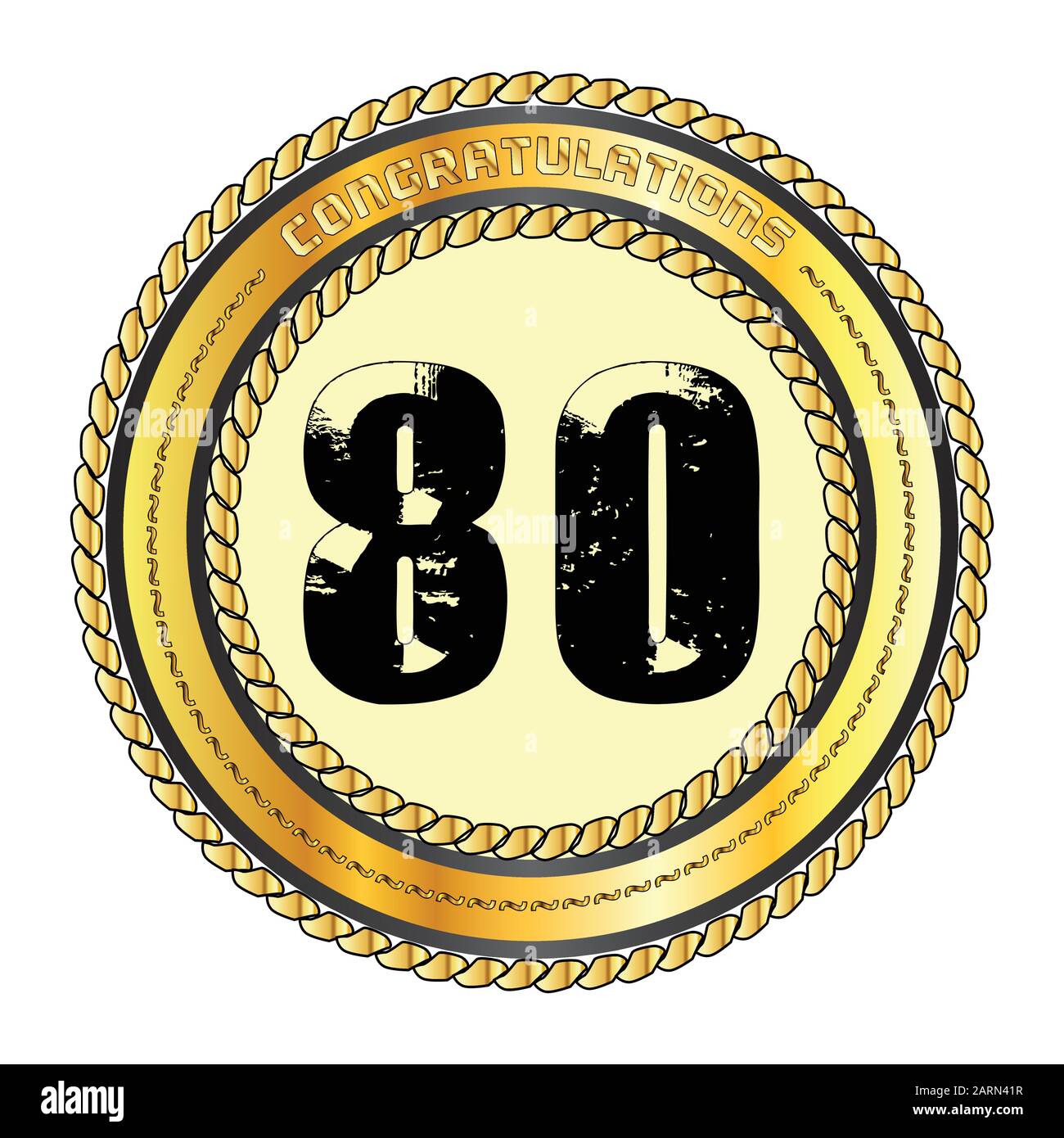 A golden 80 metal rope circular border over a white background Stock ...