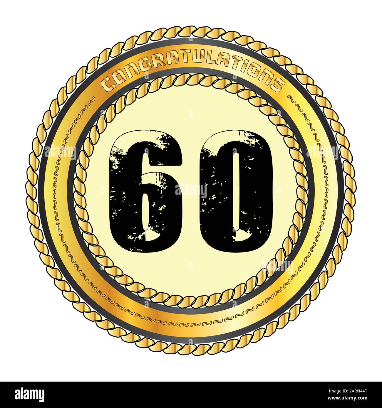A golden 60 metal rope circular border over a white background Stock ...