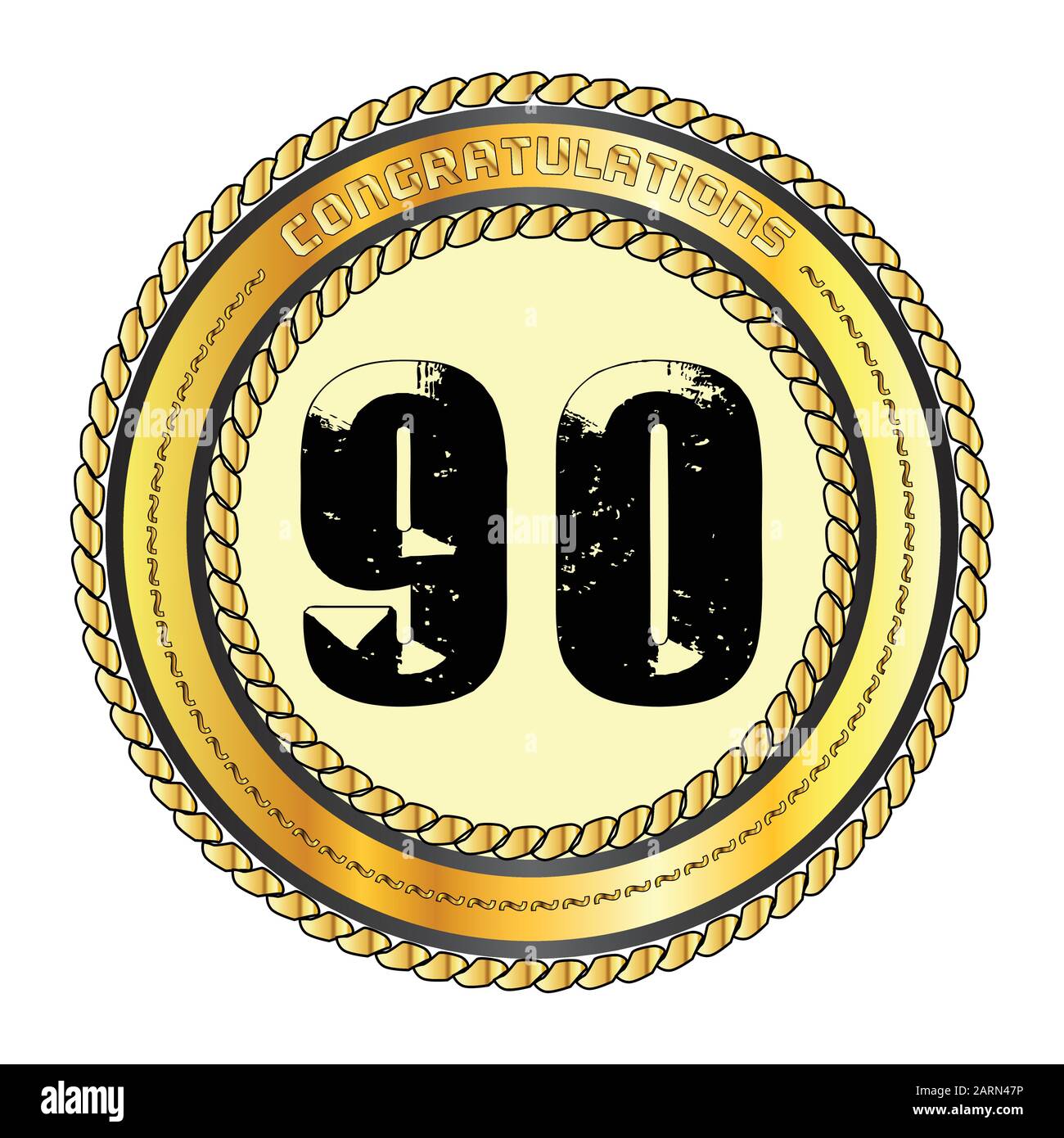 A golden 90 metal rope circular border over a white background Stock ...