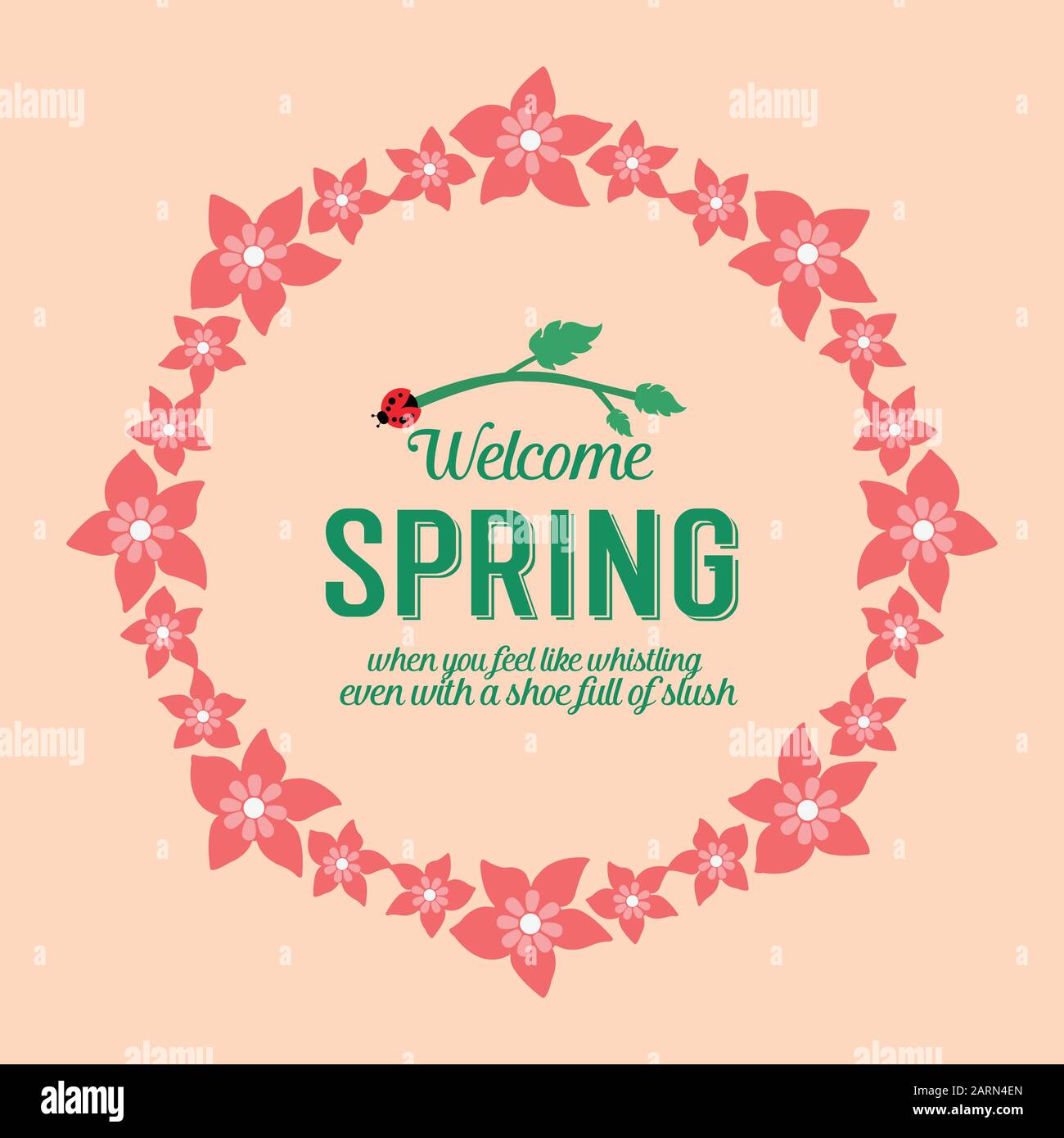 Vintage pattern leaf and flower, for welcome spring greeting card ...