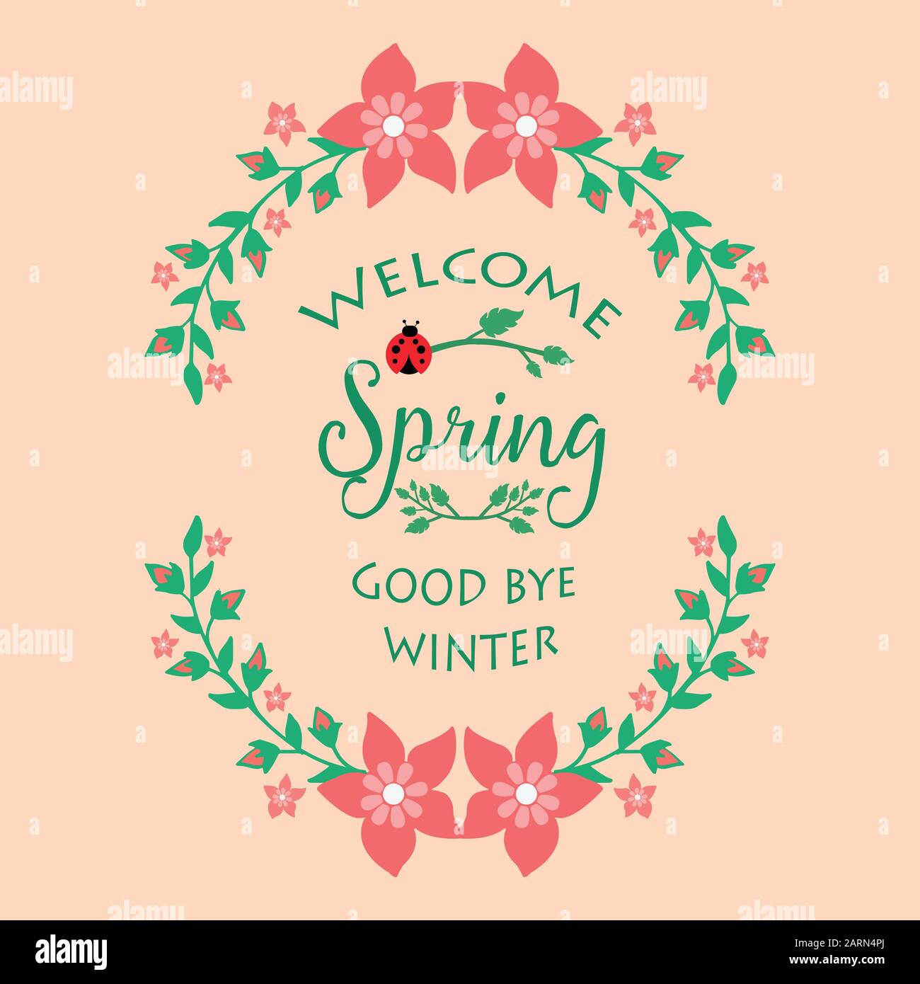 Decoration of welcome spring invitation card, with unique leaf and ...