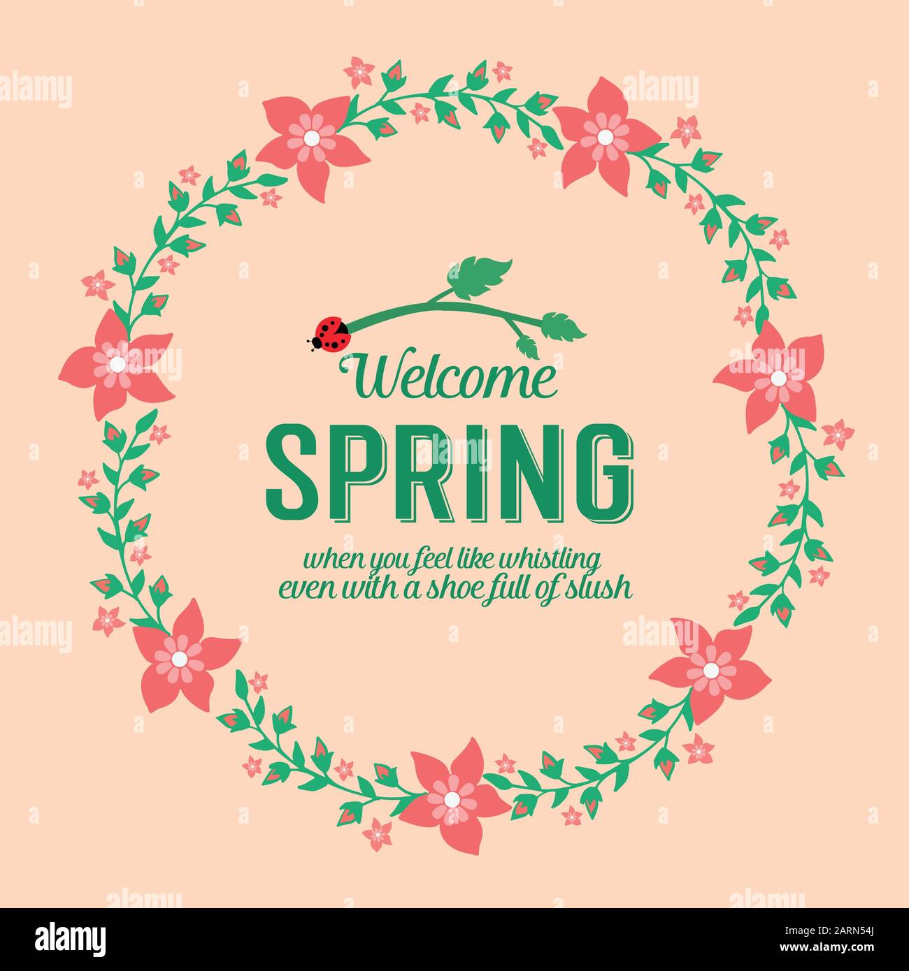 Welcome spring celebration greeting card design, with ornate of leaf ...