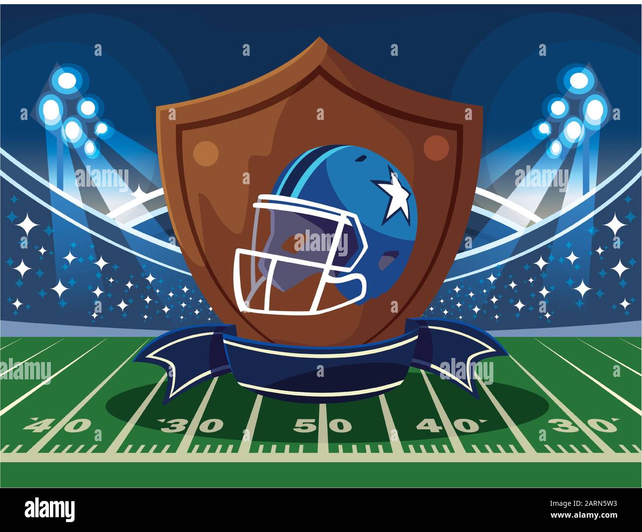 american football helmet in shield with ribbon vector illustration ...
