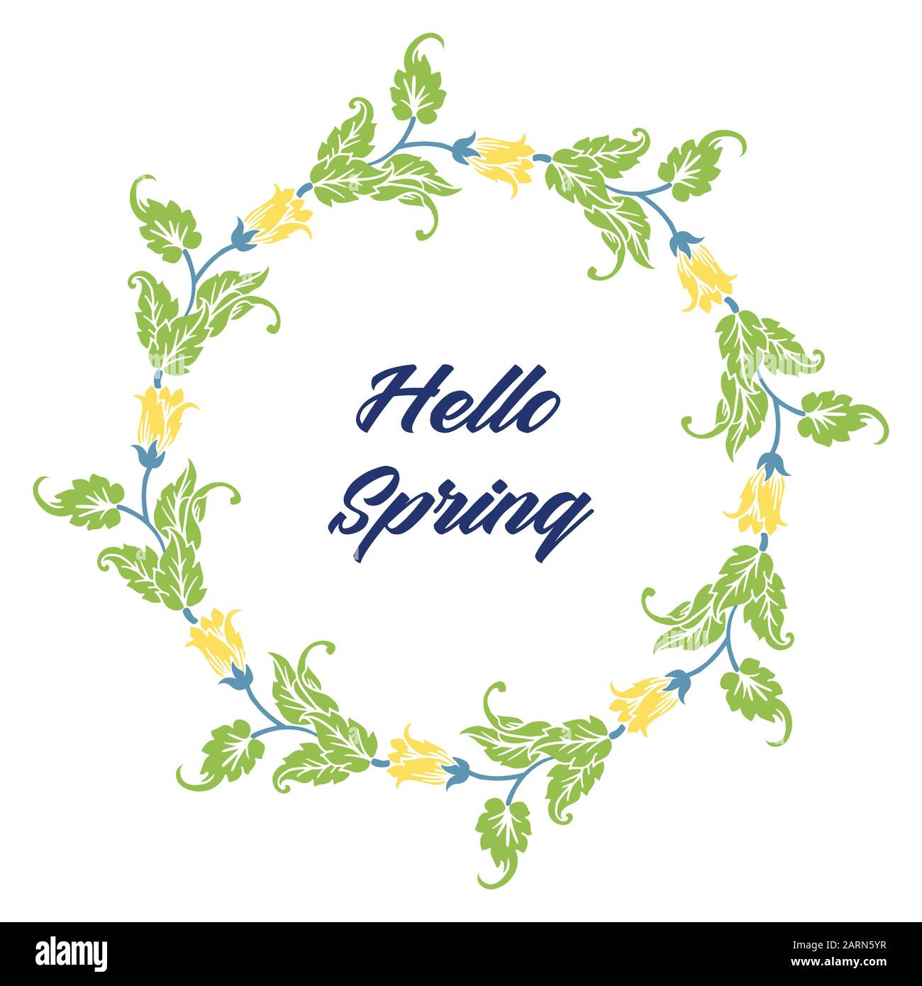 Leaf Ornament and yellow floral frame, for hello spring poster ...