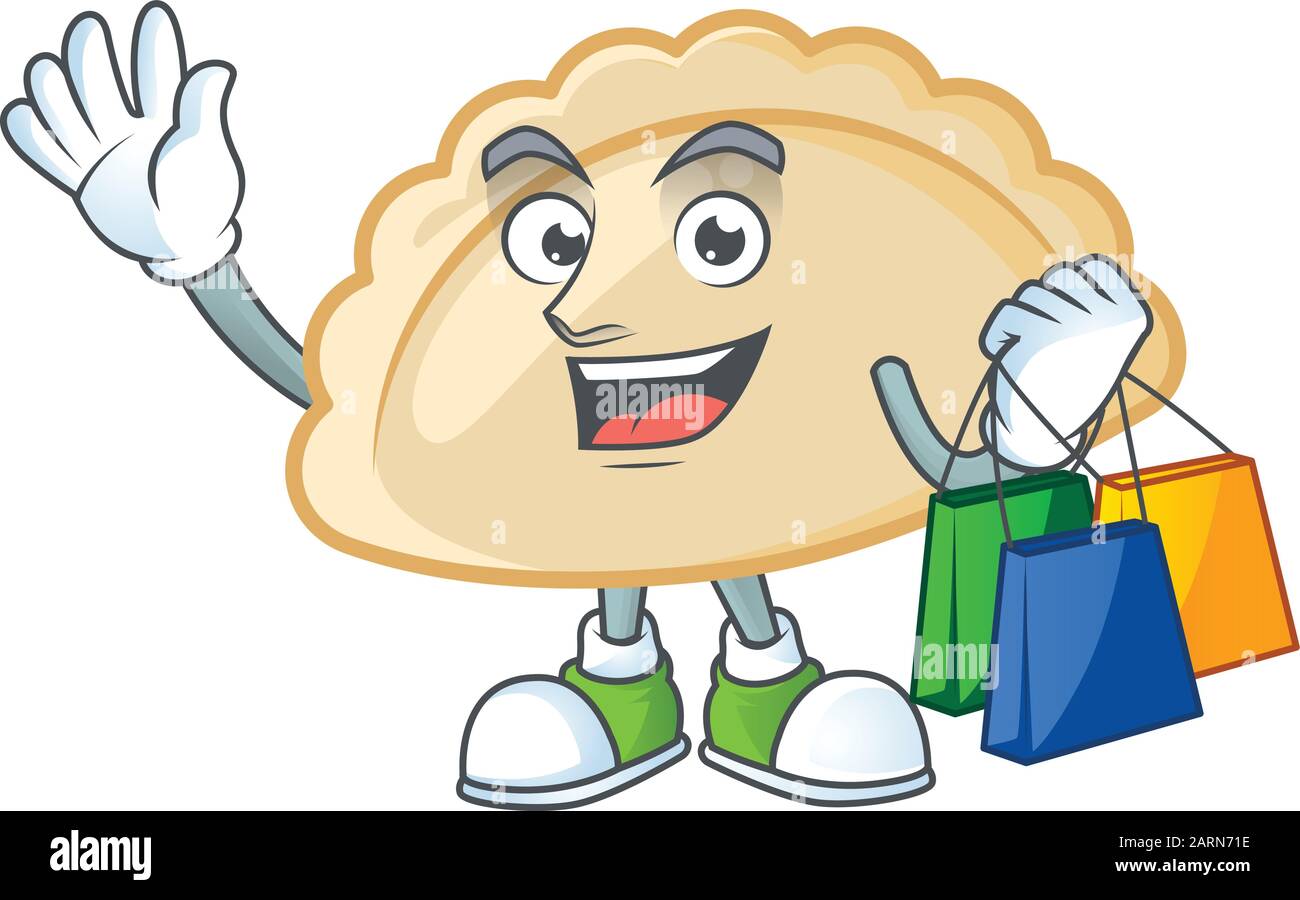 A happy rich pierogi waving and holding Shopping bag Stock Vector Image ...