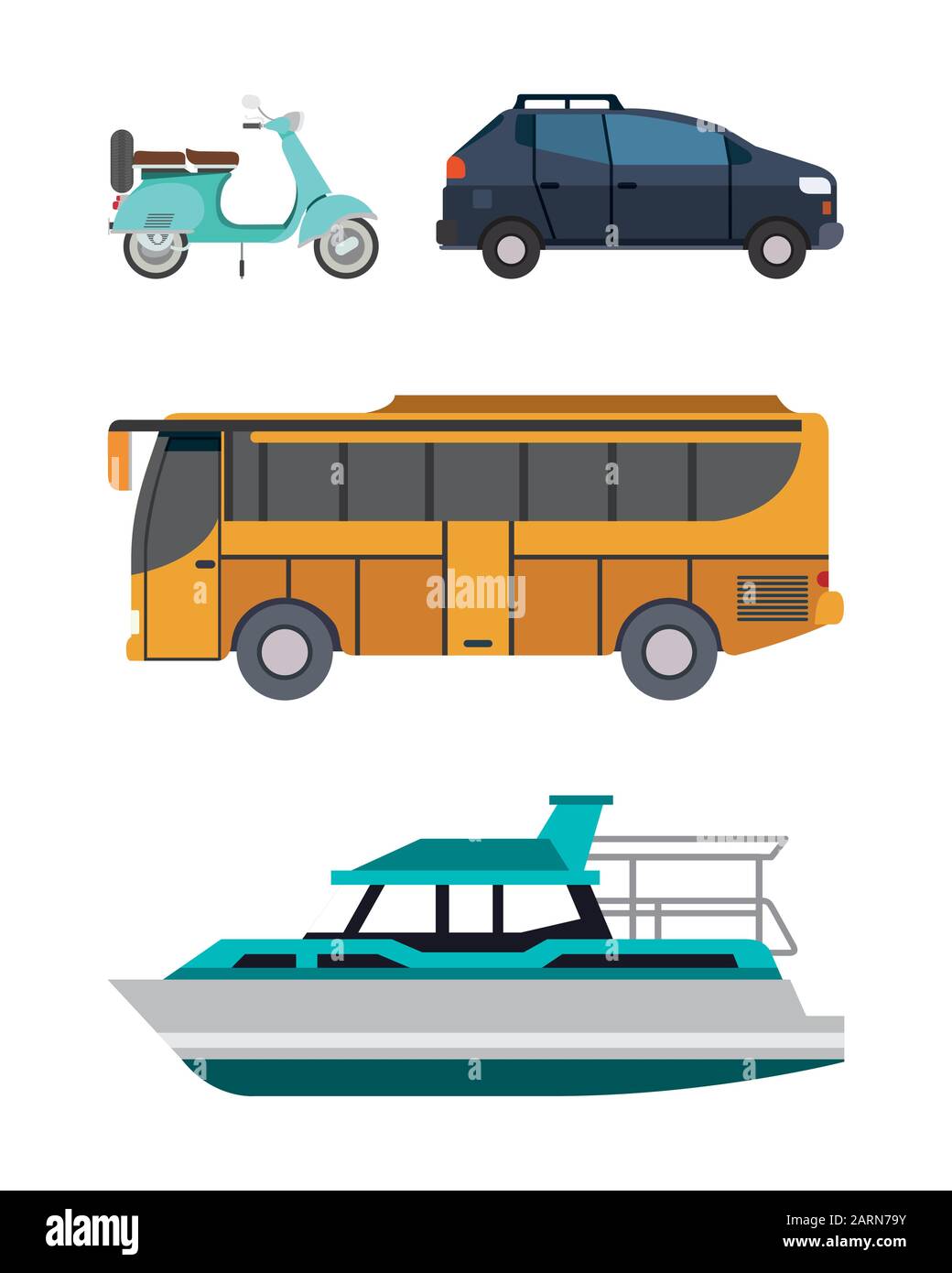 Motorcycle car bus and boat vehicles vector design Stock Vector Image ...
