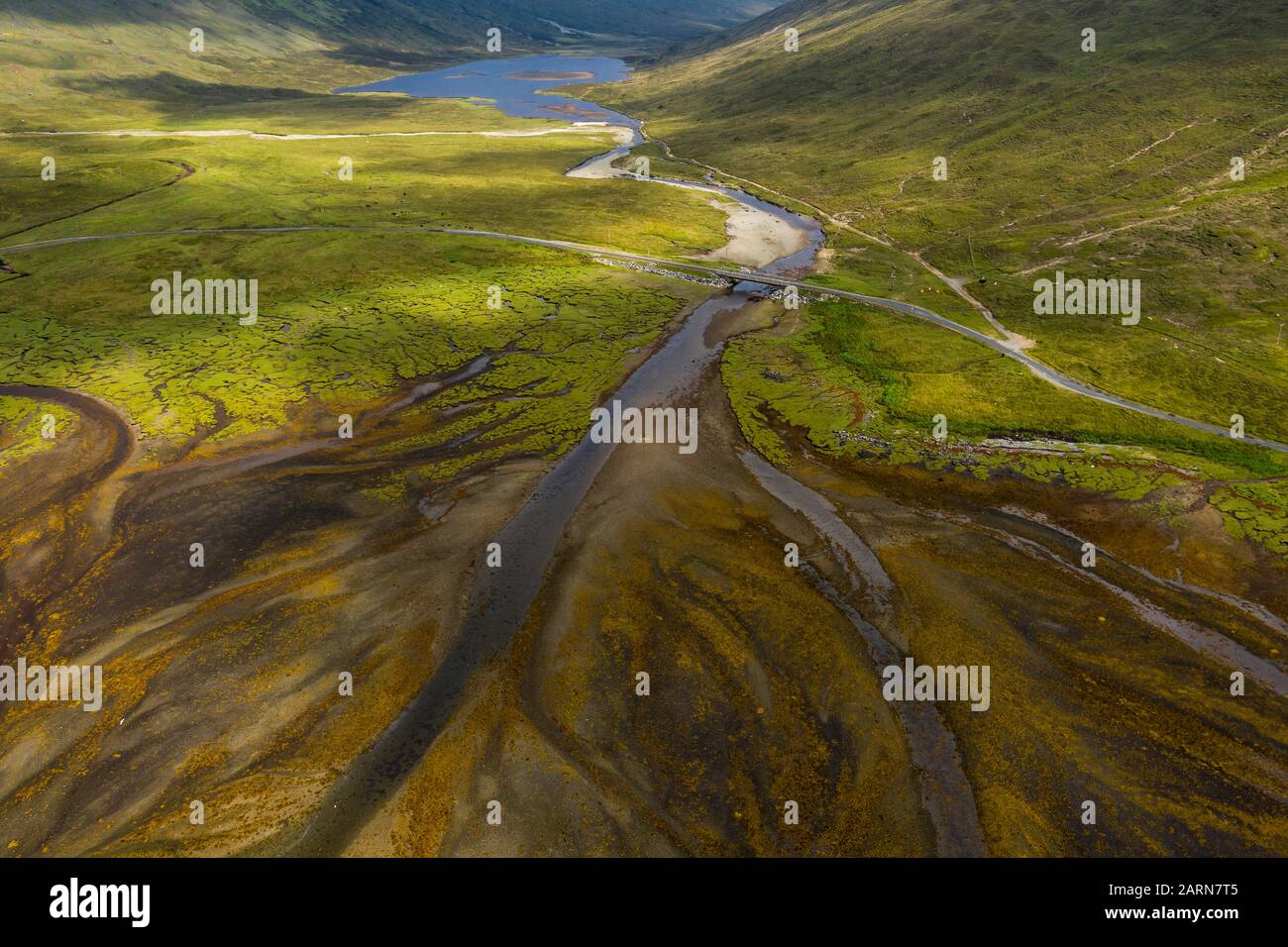 Aerial view of the seabed on the Isle of Skye at low tide. Fantastic ...