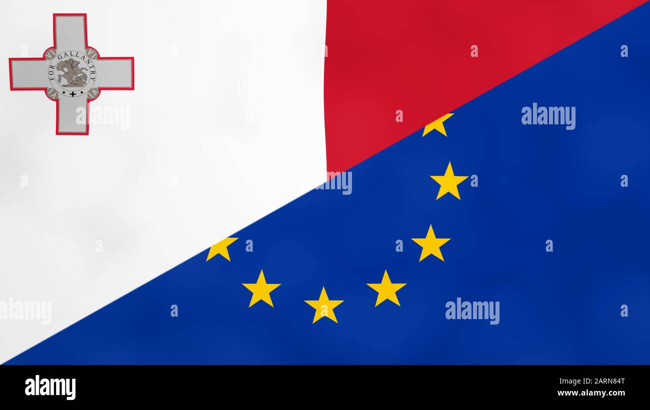 Maltese and Europe split flag. Brexit concept of Malta leaving European ...