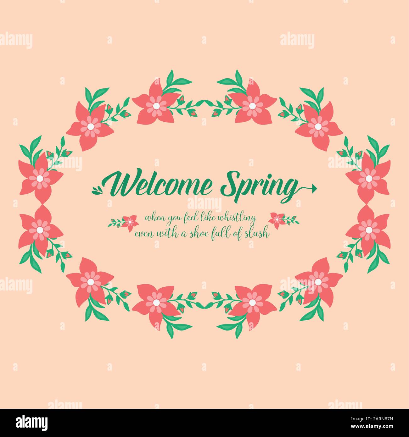 Vintage pattern leaf and flower, for welcome spring greeting card ...