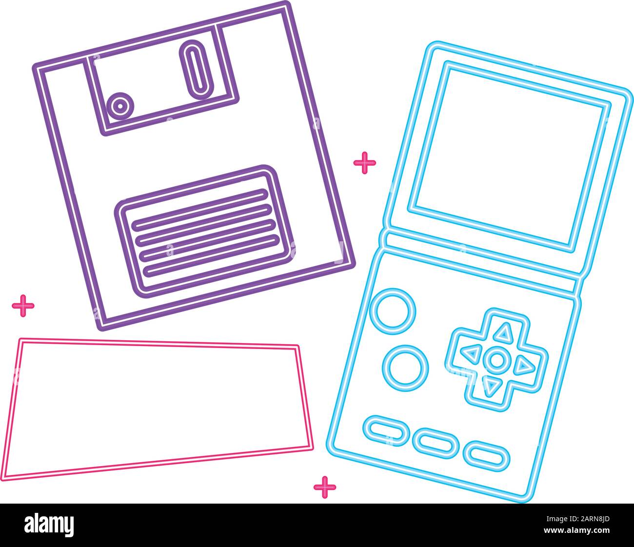 video game handle with floppy disk nineties style neon light Stock ...