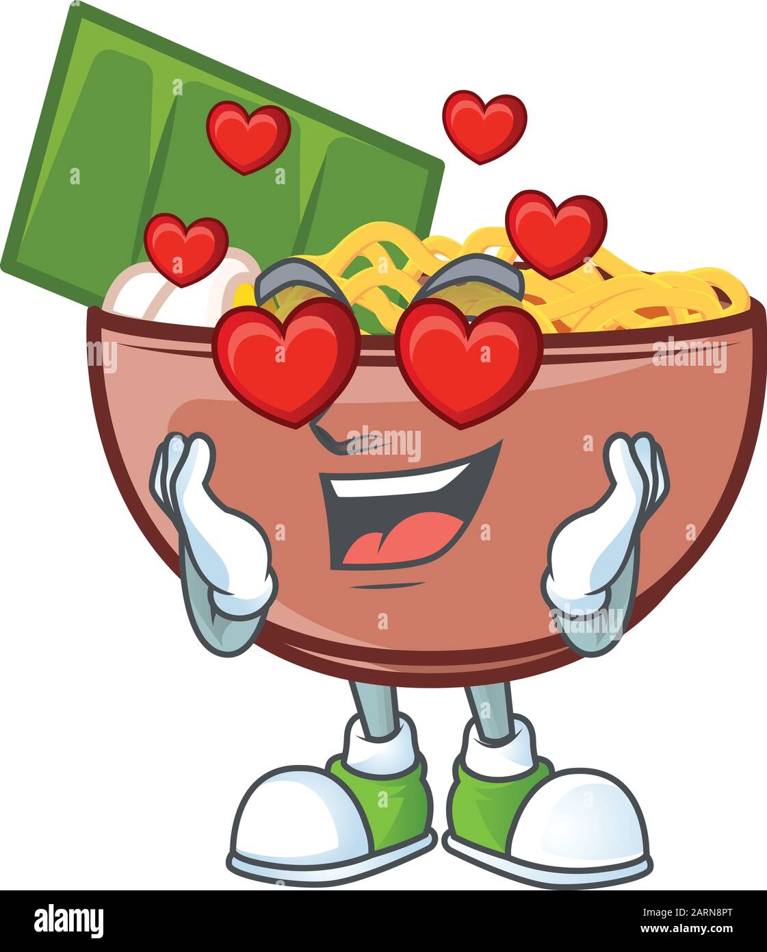 falling in love cute bowl of noodle cartoon character design Stock ...