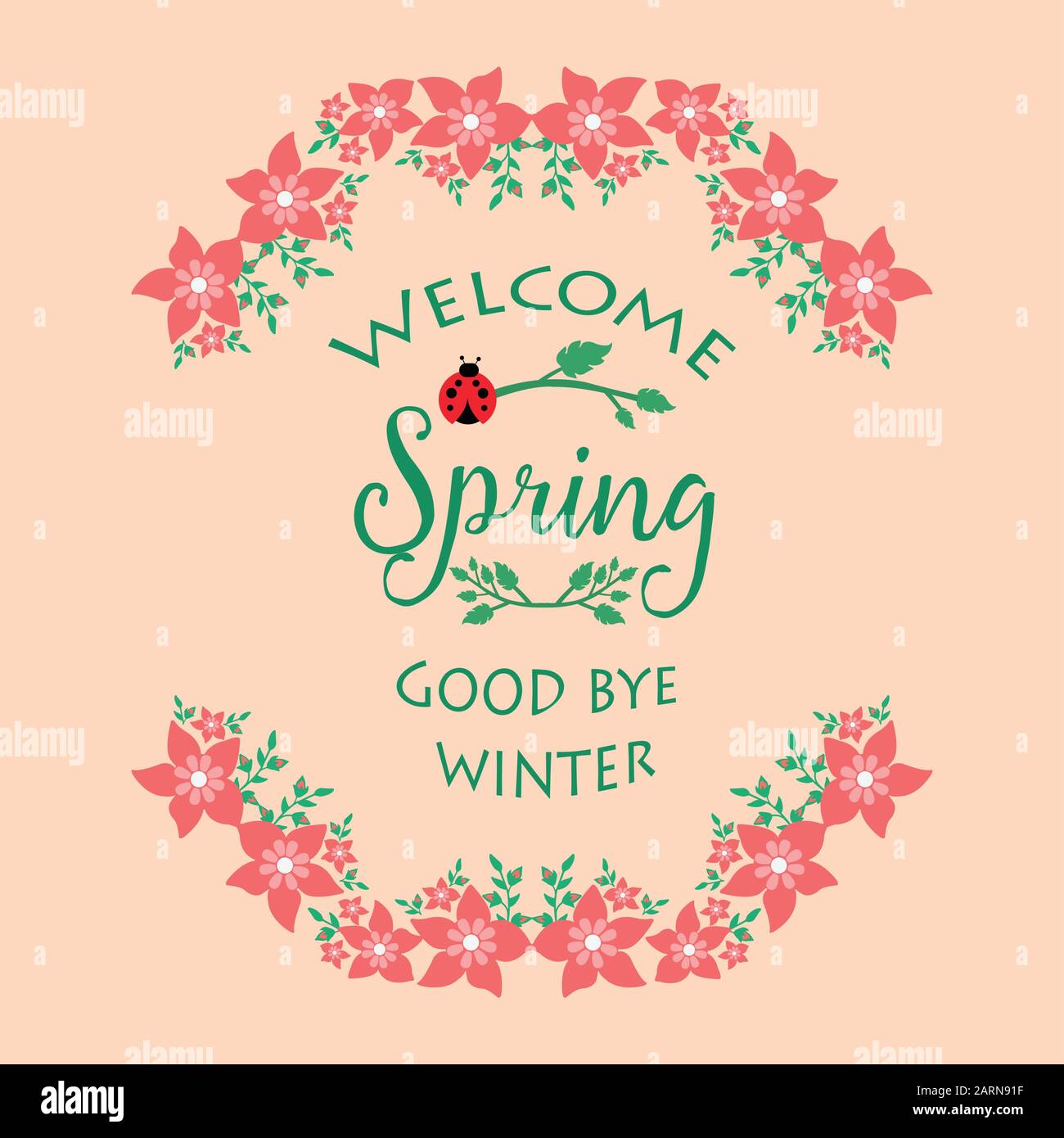 Wallpaper design for welcome spring greeting card, with floral elegant ...