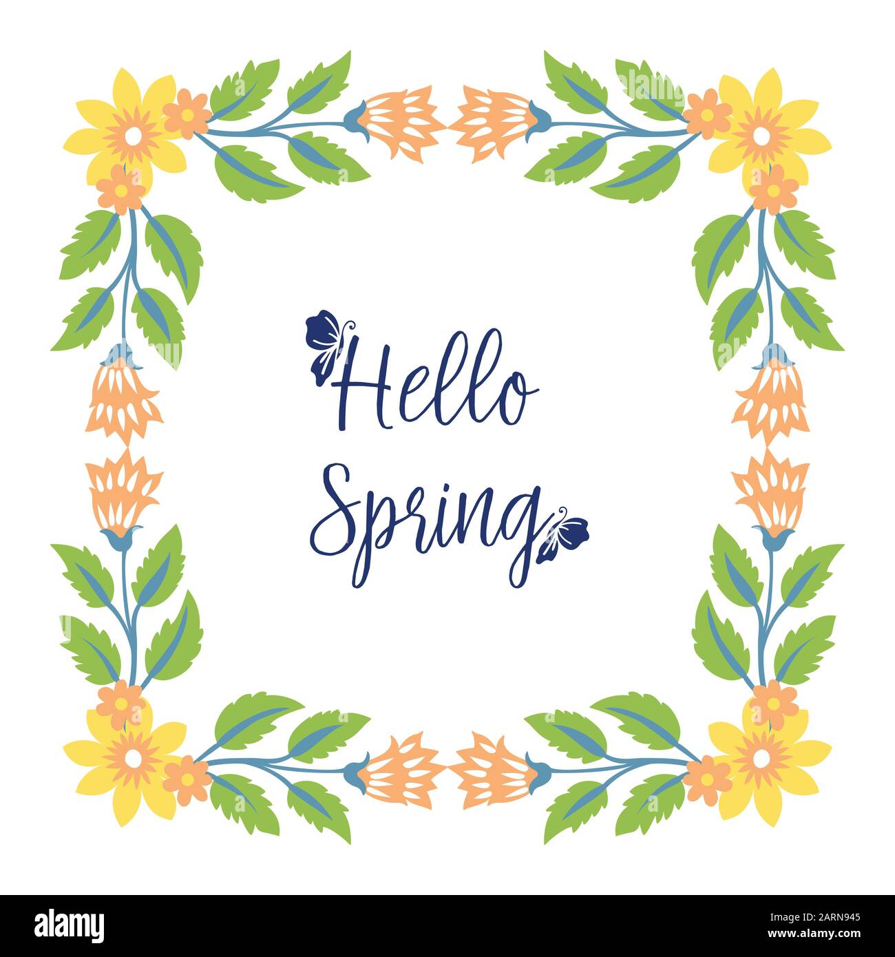 Poster design for hello spring, with elegant style pattern of leaf and ...