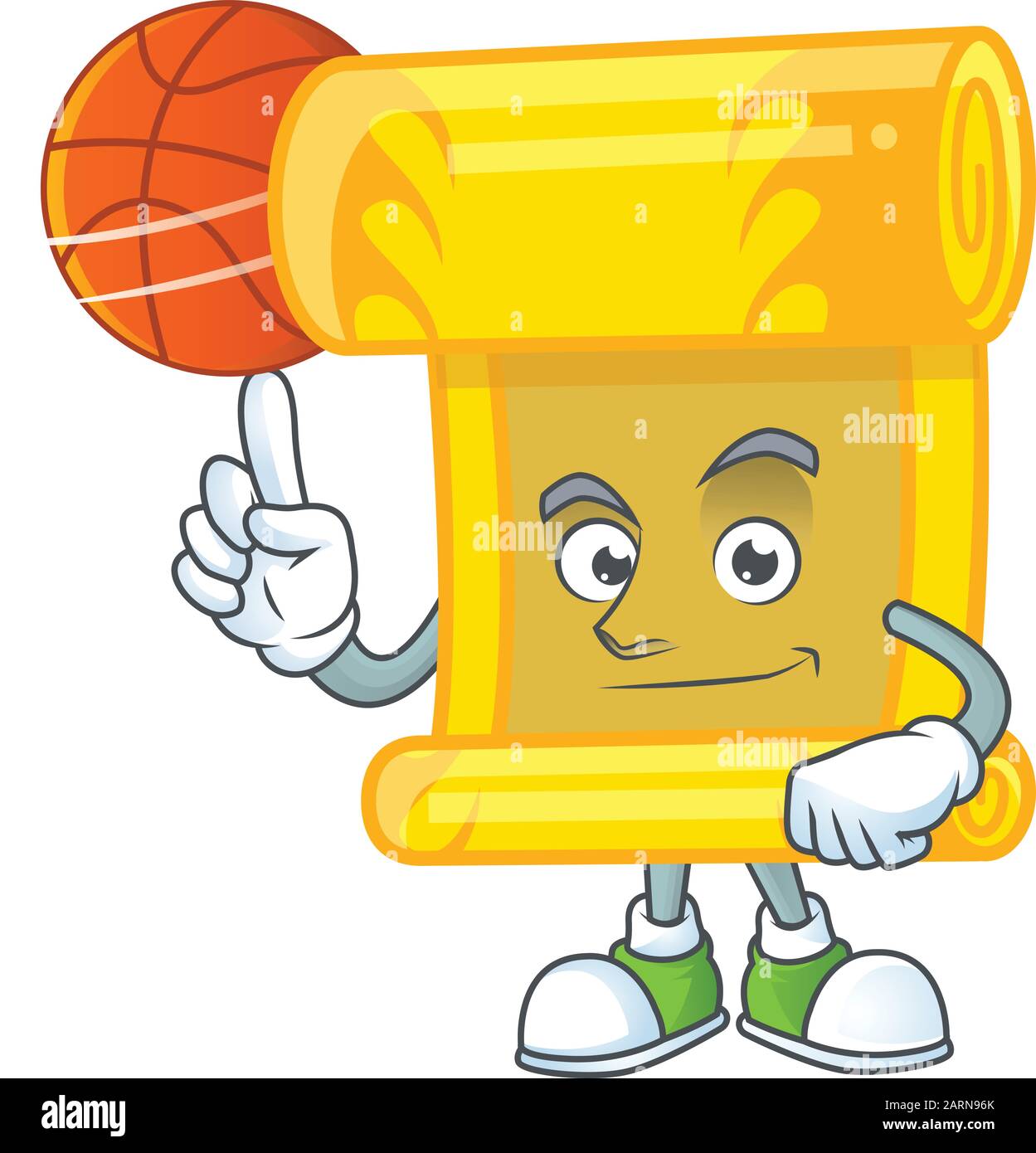 a Healthy chinese gold scroll cartoon character playing basketball ...