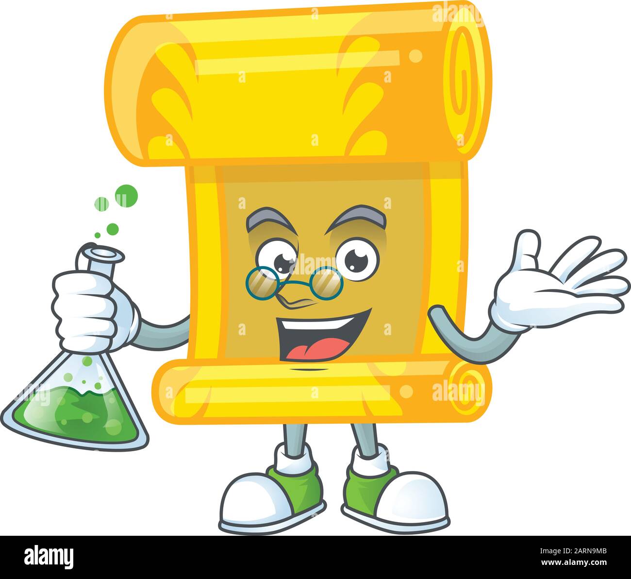 Smart Professor chinese gold scroll cartoon character with glass tube ...