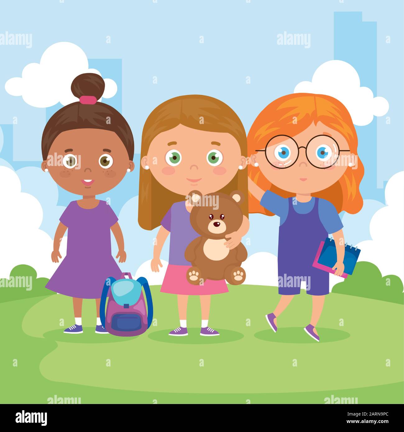 cute little girls in park landscape Stock Vector Image & Art - Alamy