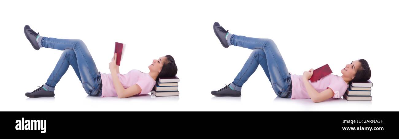 The student with books isolated on white Stock Photo - Alamy