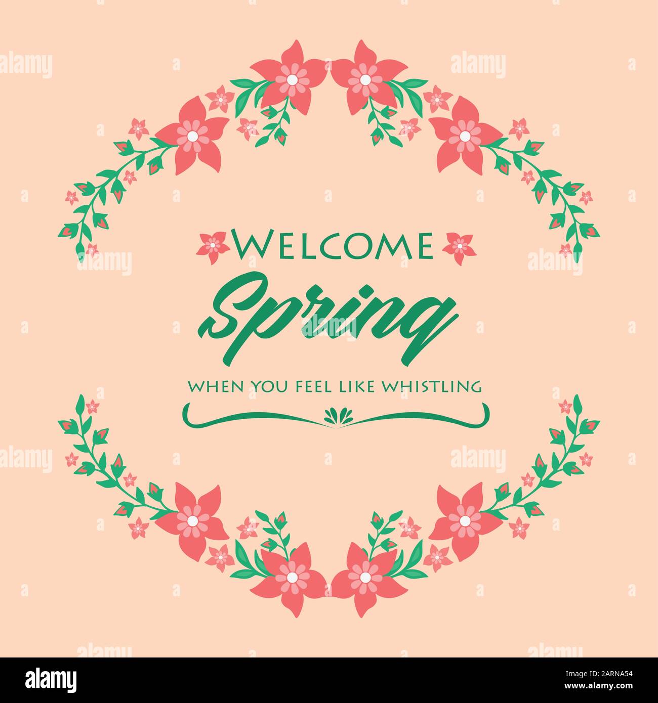 Cute shape pattern of leaf and flower frame, for welcome spring ...