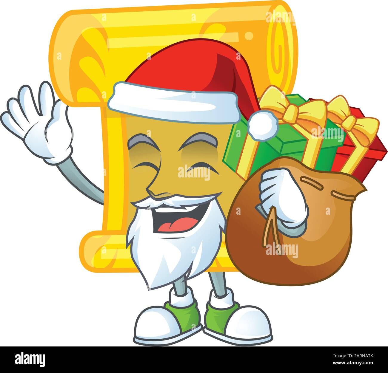 Santa chinese gold scroll Cartoon character design having box of gift ...