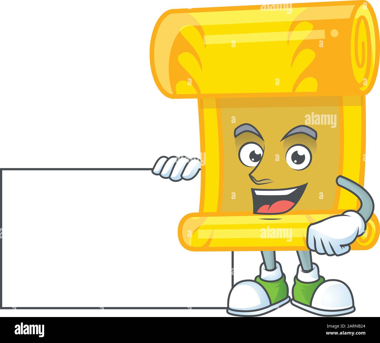Cheerful chinese gold scroll cartoon character having a board Stock ...