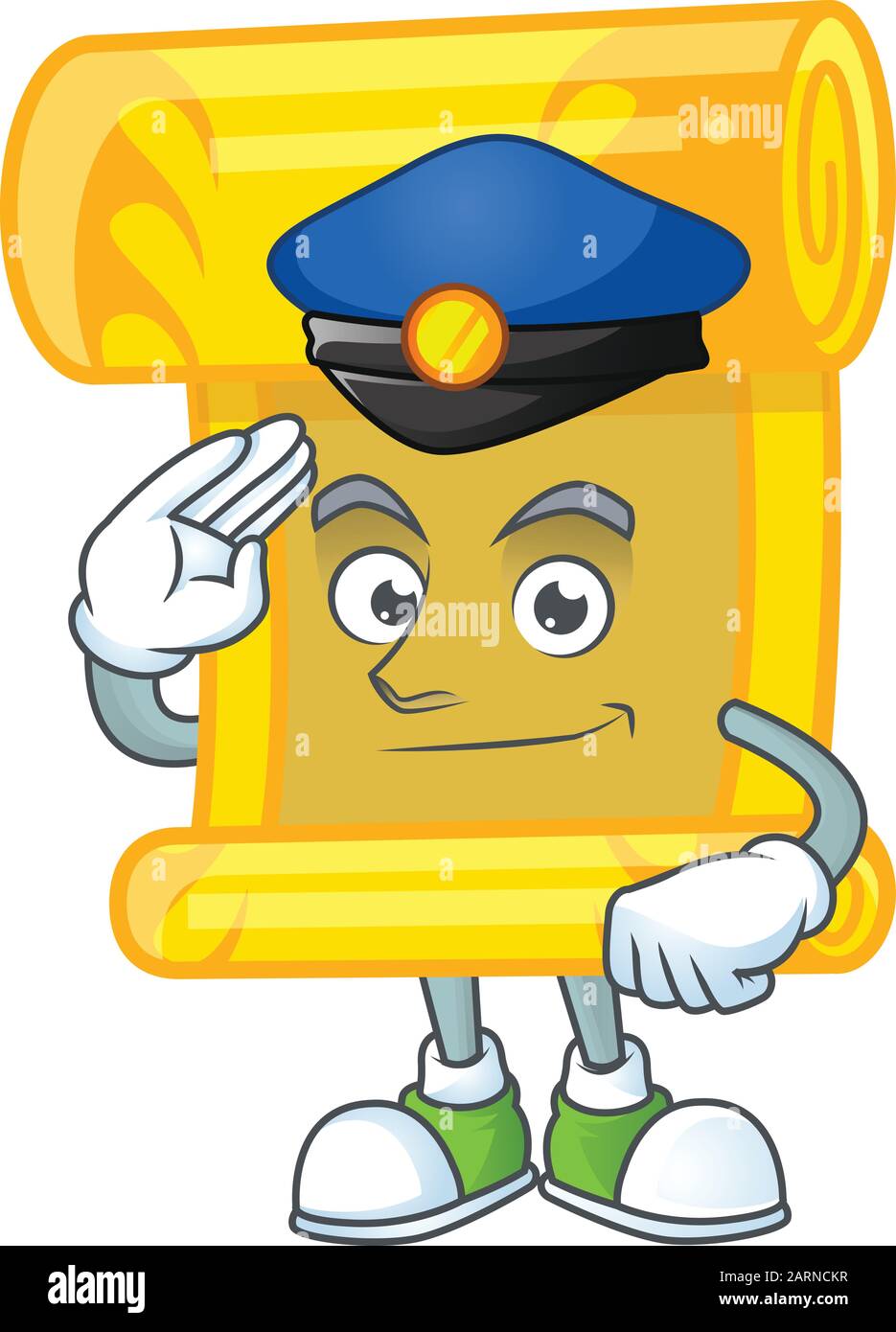 A character design of chinese gold scroll in a Police officer costume ...