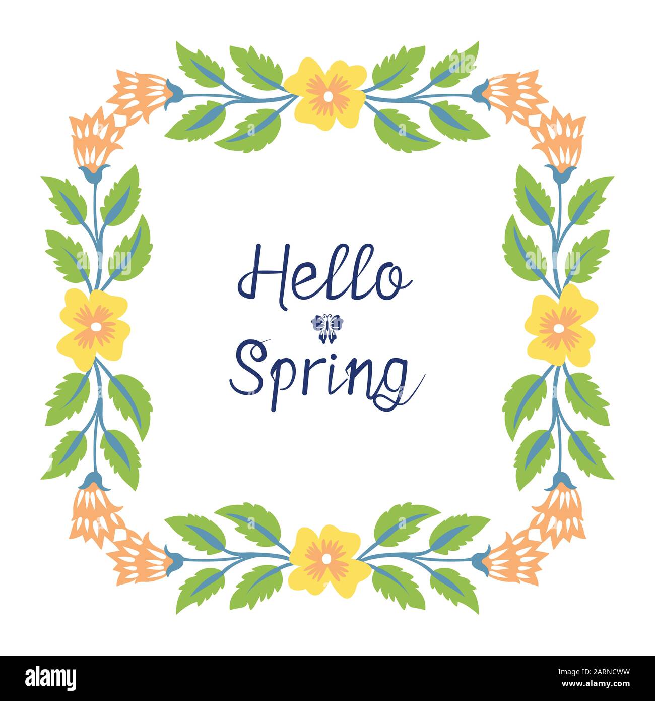 Poster design for hello spring, with elegant style pattern of leaf and ...