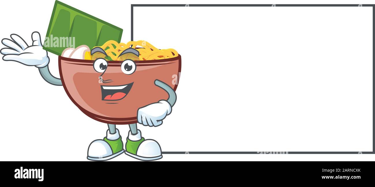 Smiley bowl of noodle with whiteboard cartoon character design Stock ...