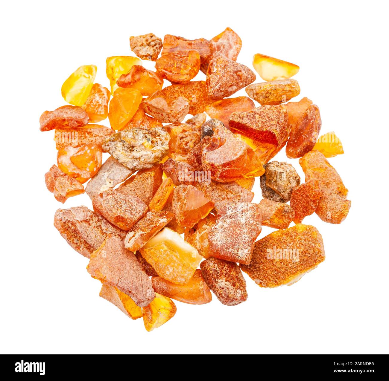 top view of pile of rough Amber nuggets isolated on white background ...