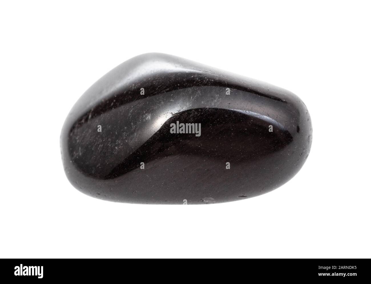 closeup of sample of natural mineral from geological collection - polished black Obsidian ...