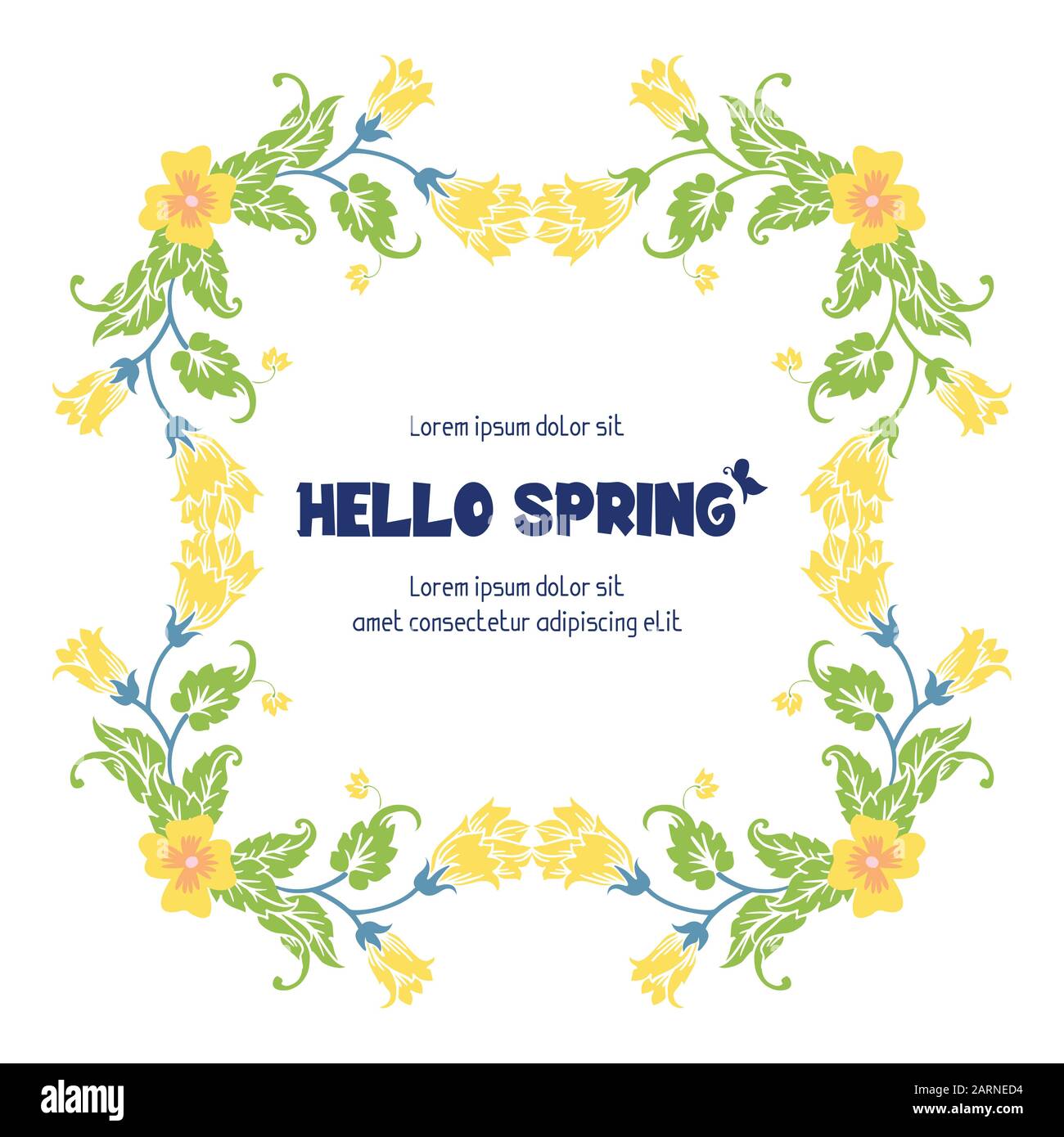 Leaf Ornament and yellow floral frame, for hello spring poster ...