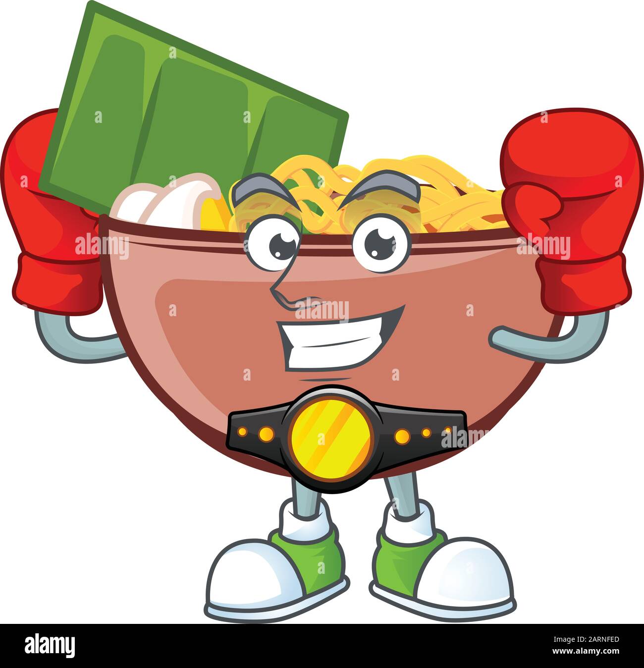 Happy Face Boxing bowl of noodle cartoon character design Stock Vector ...