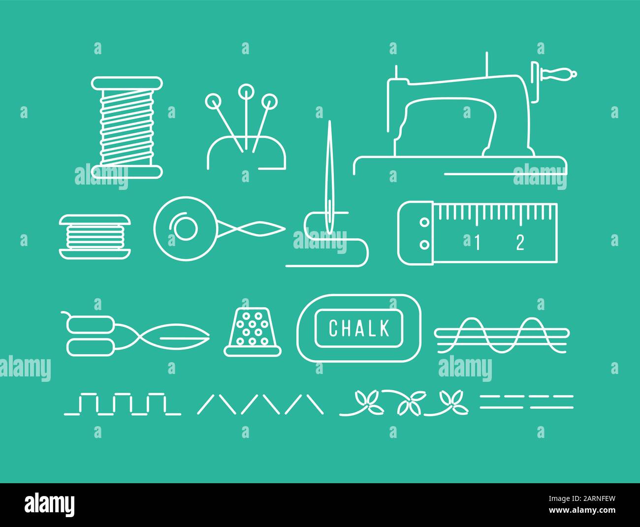 Sewing tools icons in linear style vintage objects for hand made and ...