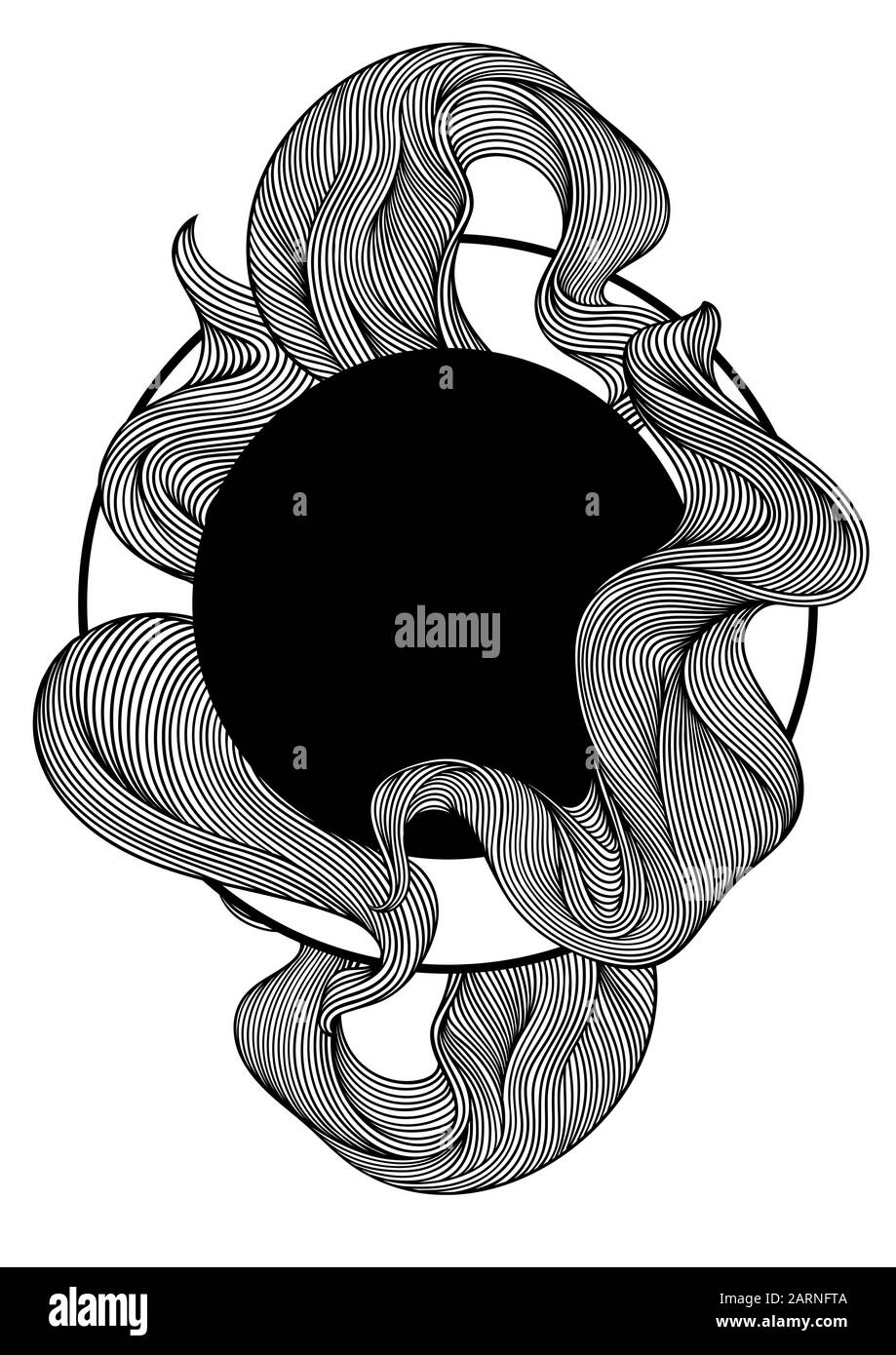 Frame with wave line curls. Monochrome stripes black and white texture ...